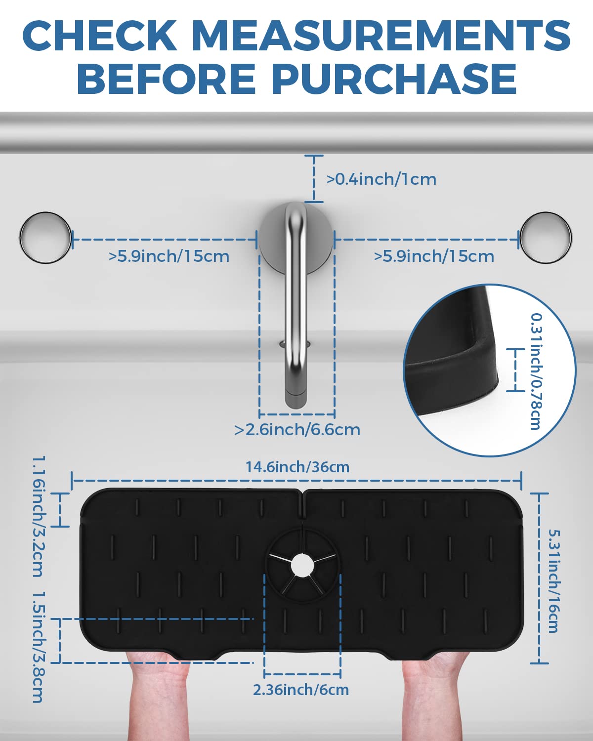 Kitchen Sink Splash Guard - Silicone Faucet Handle Drip Catcher Tray, Dish Soap Dispenser and Sponge Holder Mat Behind Faucet, Kitchen Guard Gadgets Sink Accessories for Kitchen Counter and Bathroom
