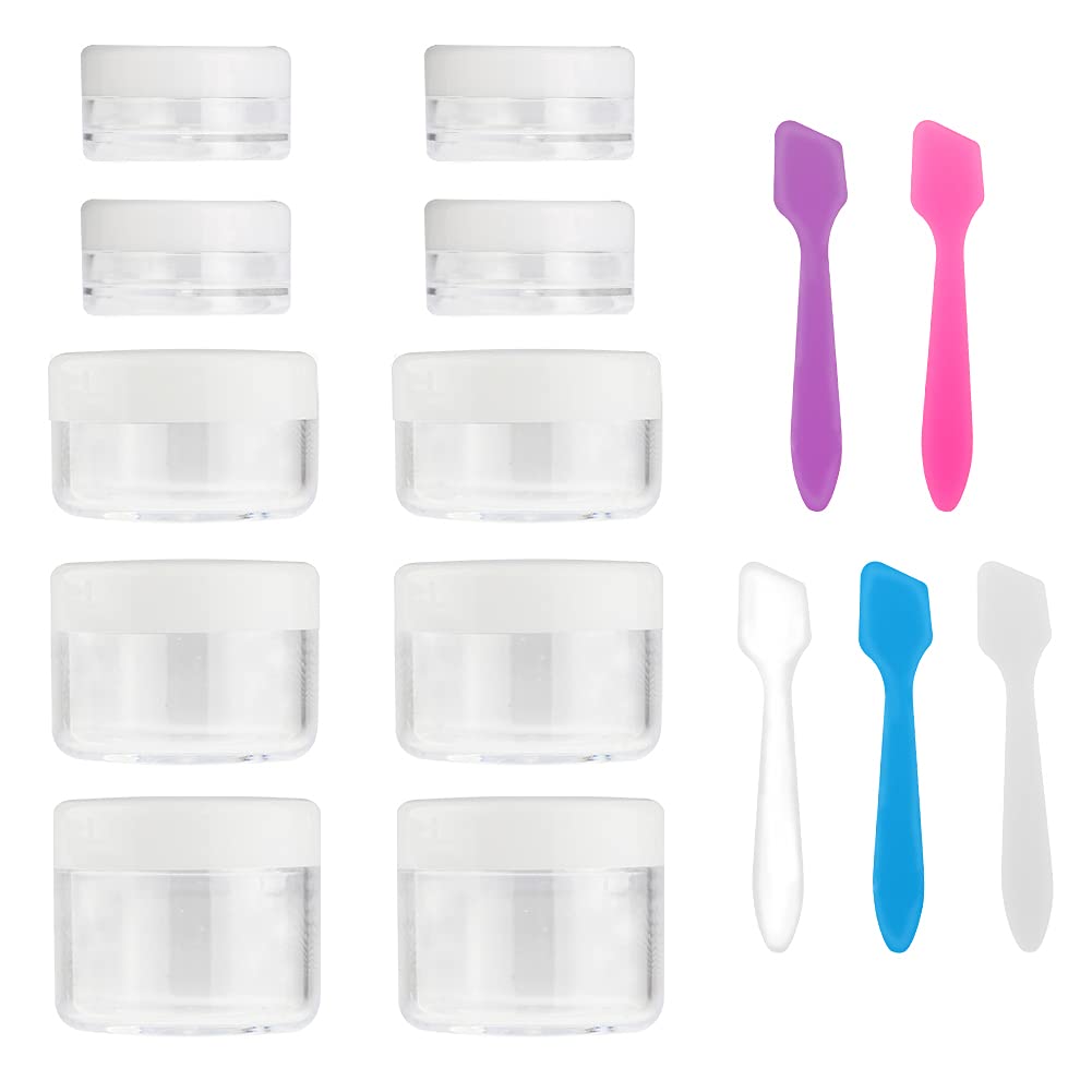 Accmor 10 Pieces Makeup Travel Containers with Lids 3/5/10/15/20 Gram Size Cosmetic Jars with 5 Pieces Mini Spatulas for Gift(White Color)