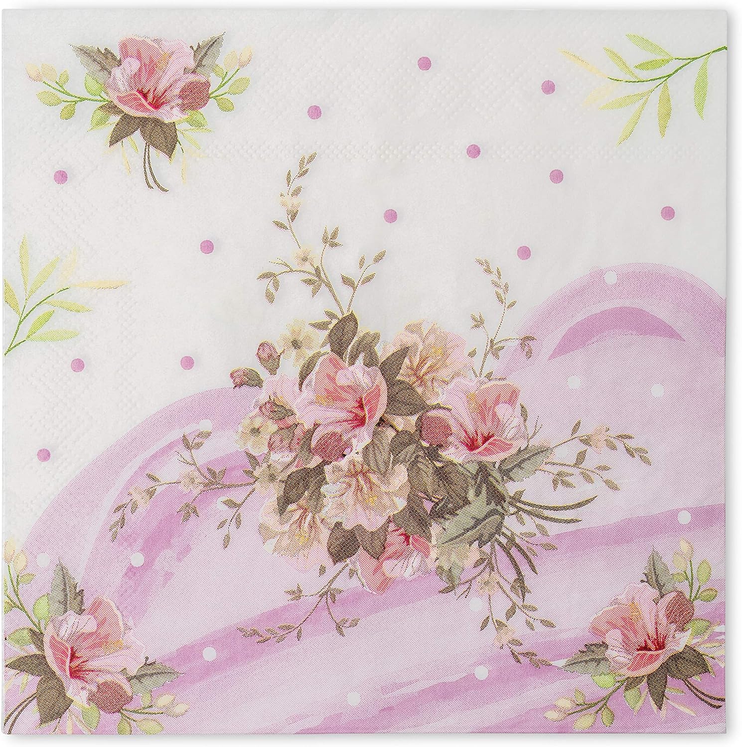 ROYAL BLUEBONNET Paper Plates and Napkins Set, Floral Design, 24 Pieces, Pink, Spring, Disposable Party Supplies