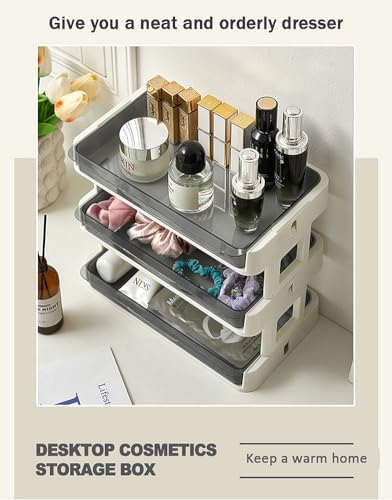 Cosmetic storage box acrylic simple multi-layer rack, bedroom dresser bathroom bathroom skin care drawer pull-out organizer shelf (3-layer, black)