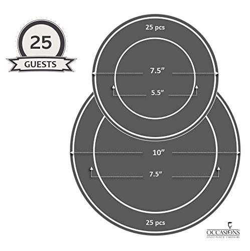 " OCCASIONS " 50 Plates Pack (25 Guests)-Vintage Wedding Party Disposable Plastic Plate Set -25 x 10'' Dinner + 25 x 7.5'' Salad/Dessert plates (Verona in White)