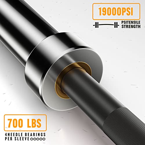 Olympic Barbell Bar 7ft-44LB 1000LB/1500LB/700LB Capacity Olympic Bearing Barbell (700LB-Black)