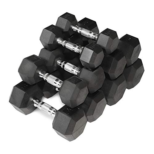 WF Athletic Supply 5-25Lb Rubber Coated Hex Dumbbell Set with A Frame Storage Rack Non-Slip Hex Shape for Muscle Toning, Strength Building & Weight Loss, Charcoal Rack