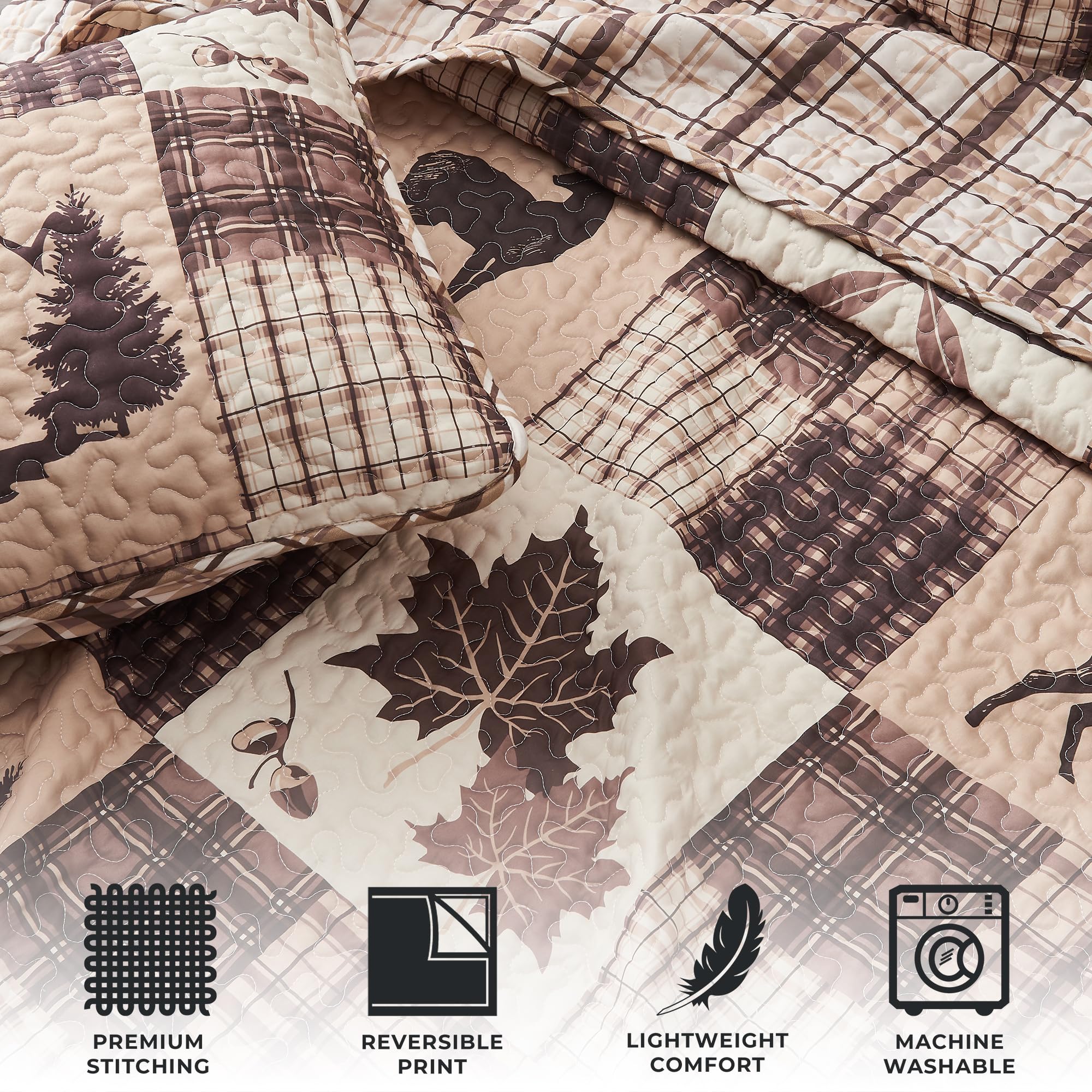 Great Bay Home Lodge Bedspread King Size Quilt with 2 Shams. Cabin 3-Piece Reversible All Season Quilt Set. Rustic Quilt Coverlet Bed Set. Redwood Collection.