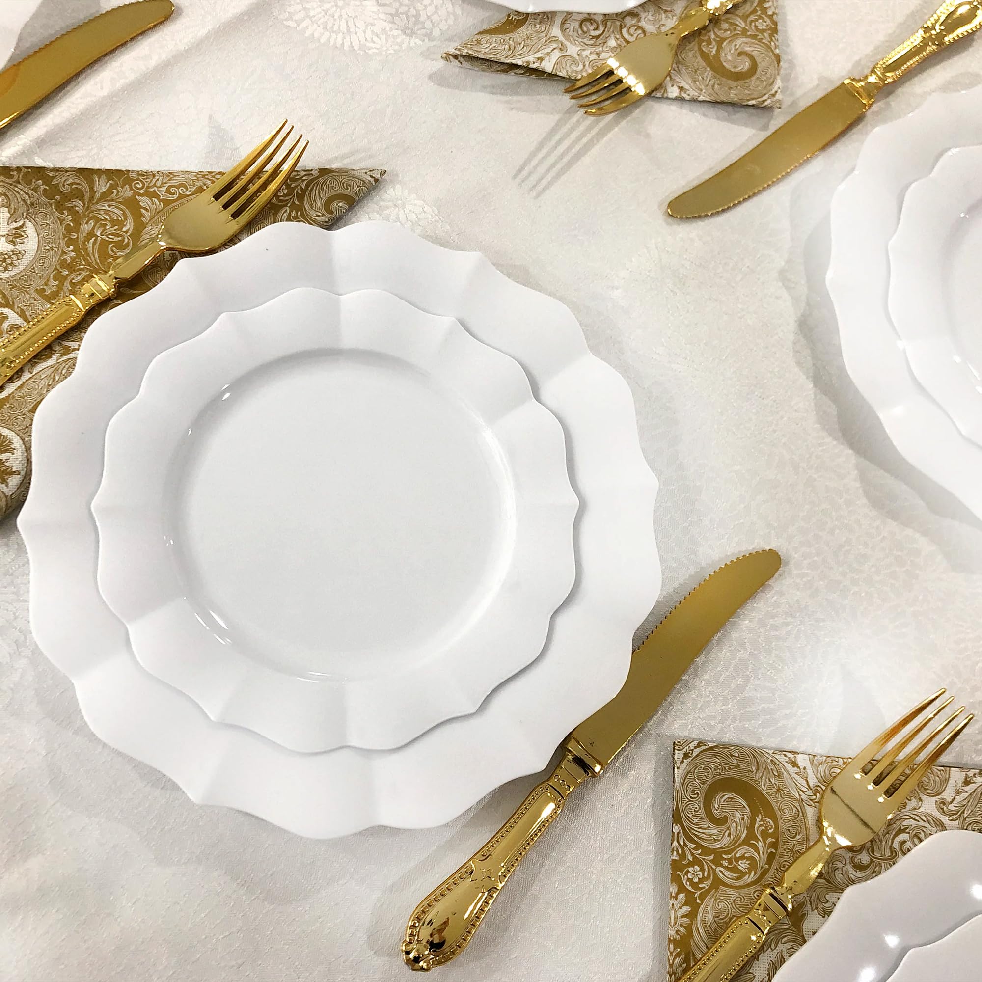 DecorLine Elegant Scallop Collection White Salad Plates - 7.5" (Pack of 10) - Premium Quality & Stylish Design - Perfect for Events, Parties, and Everyday Use