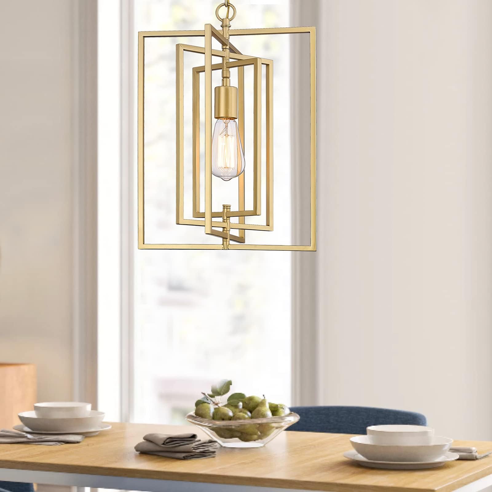 Kitchen Island Pendant Lighting, Farmhouse Indoor 1-Light Ceiling Pendant Lamp, Hanging Light Fixture for Hallway, Dining Room, Foyer and Bedroom (Gold)