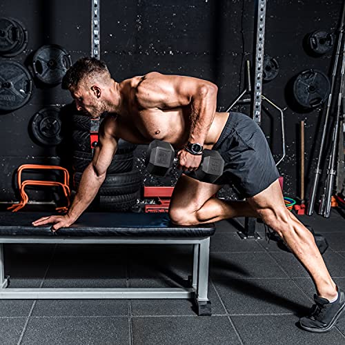 WF Athletic Supply 5-25Lb Rubber Coated Hex Dumbbell Set with A Frame Storage Rack Non-Slip Hex Shape for Muscle Toning, Strength Building & Weight Loss, Charcoal Rack