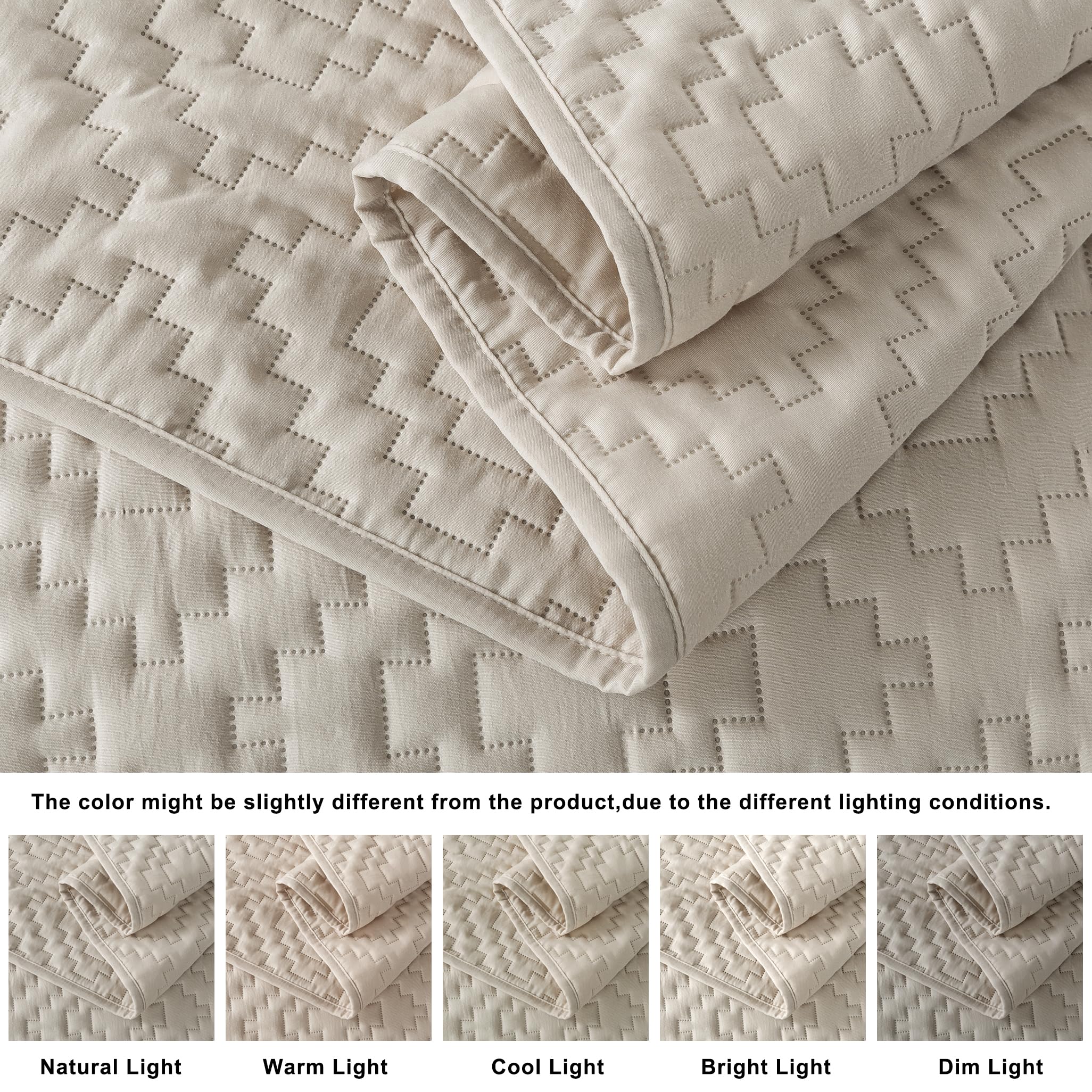 R.SHARE Oversized California King Size Quilt Bedding Sets with Pillow Shams, Beige Cal King Lightweight Soft Bedspread Coverlet for All Season, 118x106 inches