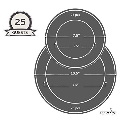 " OCCASIONS " 50 Plates Pack (25 Guests)-Heavyweight Wedding Party Disposable Plastic Plate Set -25 x 10.5'' Dinner + 25 x 7.5'' Salad/Dessert plates (Plain Ivory)