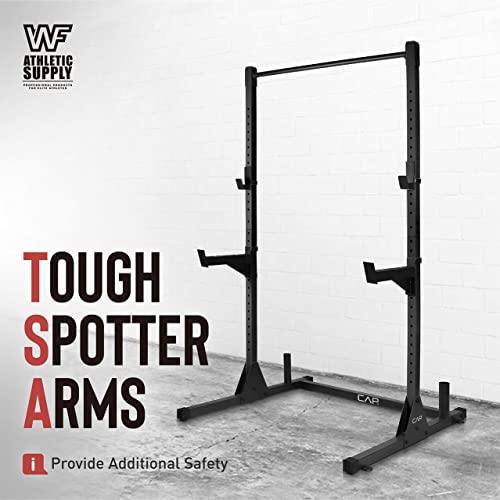 WF Athletic Supply Squat Stand with J-Hooks & Pull up bar, Bench Press Rack for Full Body Strength Workout; Safety Spotter Arms, Plate Holder & Half Rack Conversion Kit Attachments Available