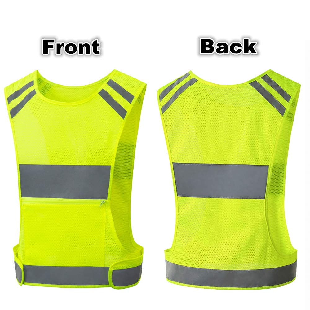 Reflective Running Vest Gear with Large,Zippered Pocket, Adjustable Waist, Light & Comfy satety Vest for Walking, Cycling, Jogging, 360° High Visible Safety Gear for Women and Men