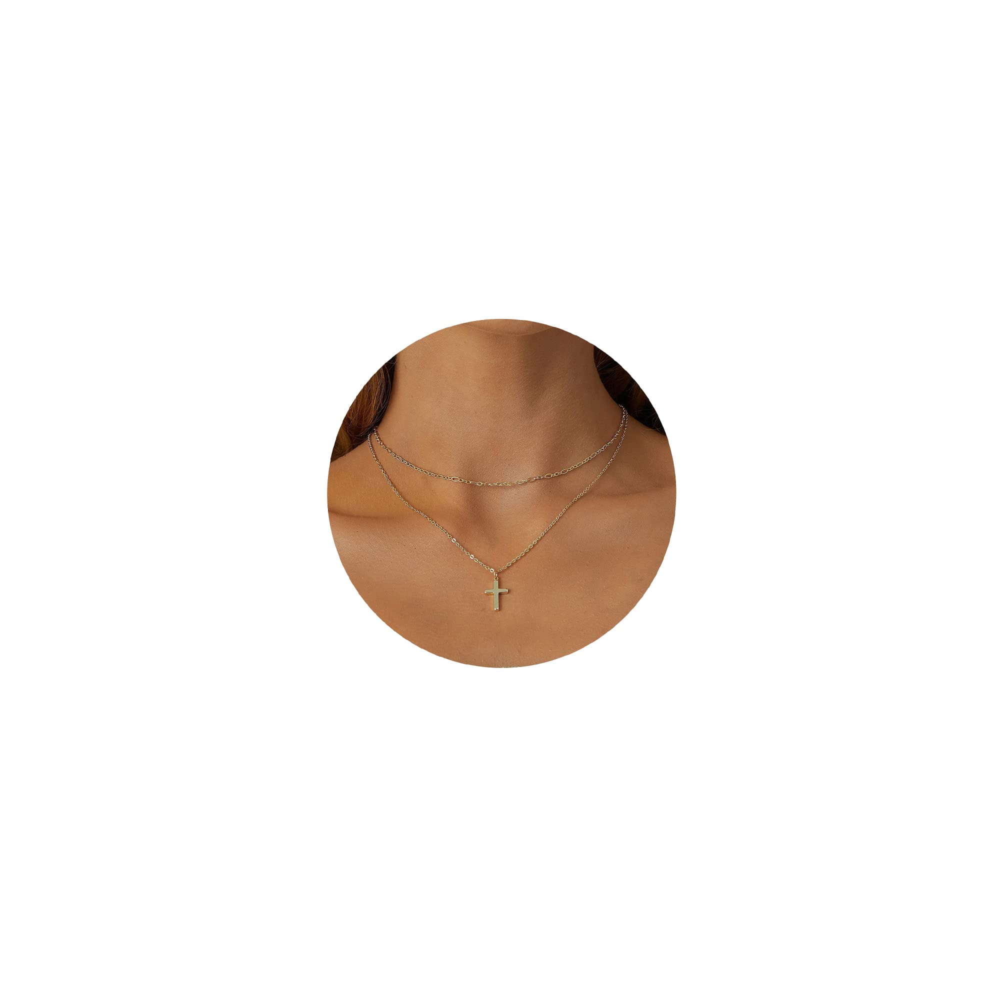 Tewiky Layered Cross Necklaces for Women, Gold Layered 18k Gold Plated Pendant Necklace Gifts