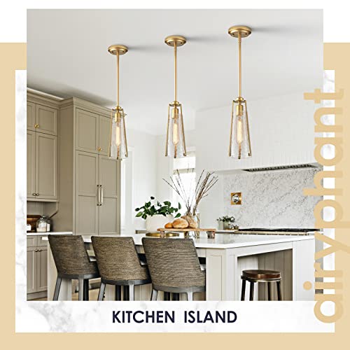 AIRYPHANT Gold Glass Pendant Light Set of 3, Modern 1-Light Gold Crackle Glass Pendant Light for Dining Room Kitchen Island