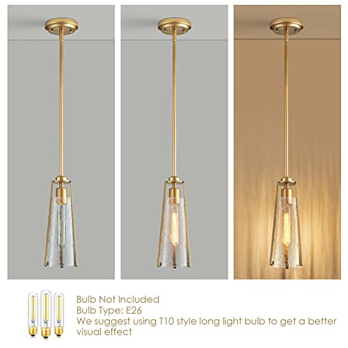 AIRYPHANT Gold Glass Pendant Light Set of 3, Modern 1-Light Gold Crackle Glass Pendant Light for Dining Room Kitchen Island