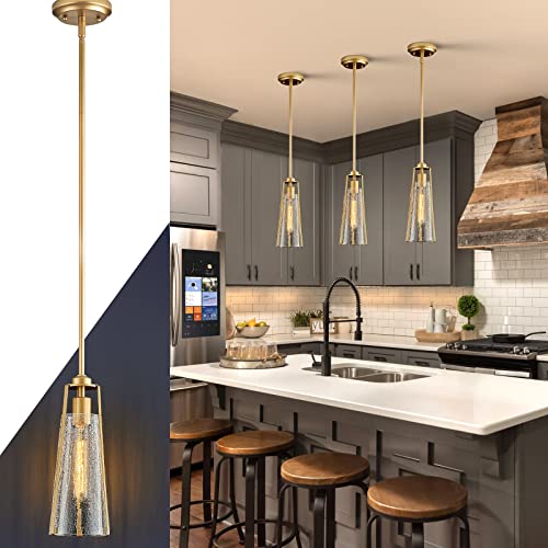 AIRYPHANT Gold Glass Pendant Light Set of 3, Modern 1-Light Gold Crackle Glass Pendant Light for Dining Room Kitchen Island