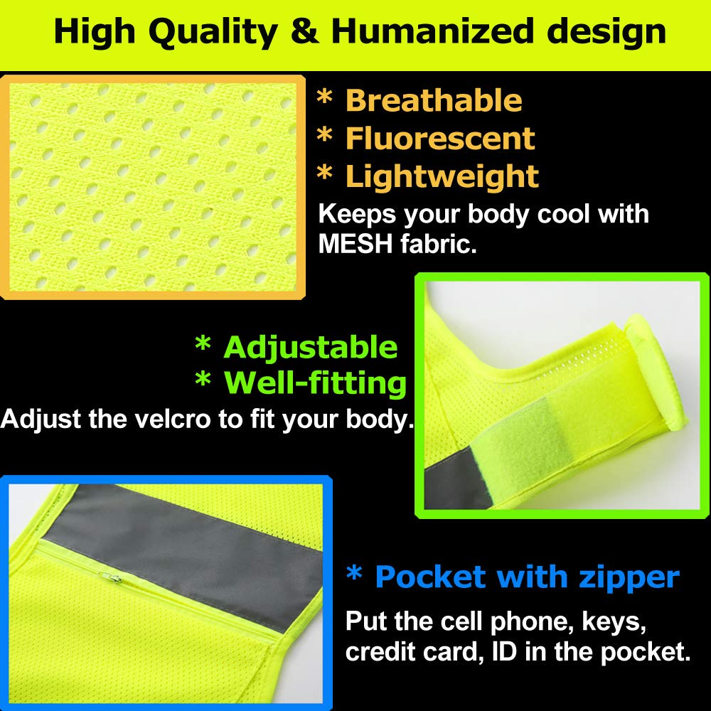 Reflective Running Vest Gear with Large,Zippered Pocket, Adjustable Waist, Light & Comfy satety Vest for Walking, Cycling, Jogging, 360° High Visible Safety Gear for Women and Men
