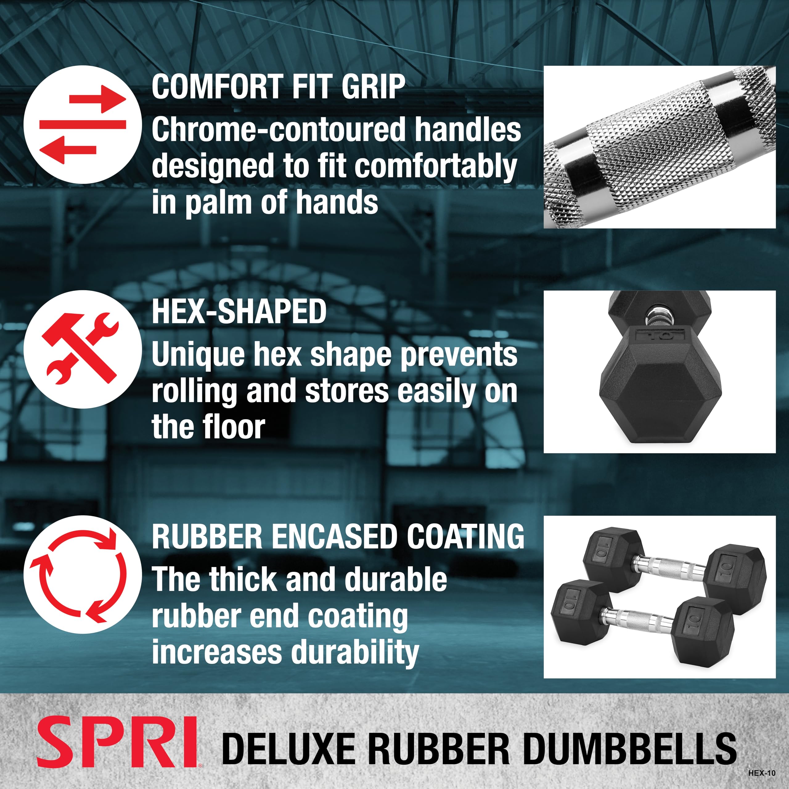 SPRI Dumbbells Hand Weights Set of 2-3 lb Rubber Hex Chrome Handle Exercise & Fitness Dumbbell for Home Gym Equipment Workouts Strength Training Free Weights for Women, Men