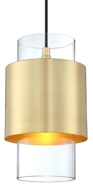 1 Light Hanging Indoor Kitchen Island Pendant Light 6" Drum Glass Shade Pendant Ceiling Light Fixtures Modern Farmhouse Dinning Over Sink (Gold Finish, 2 Pack)