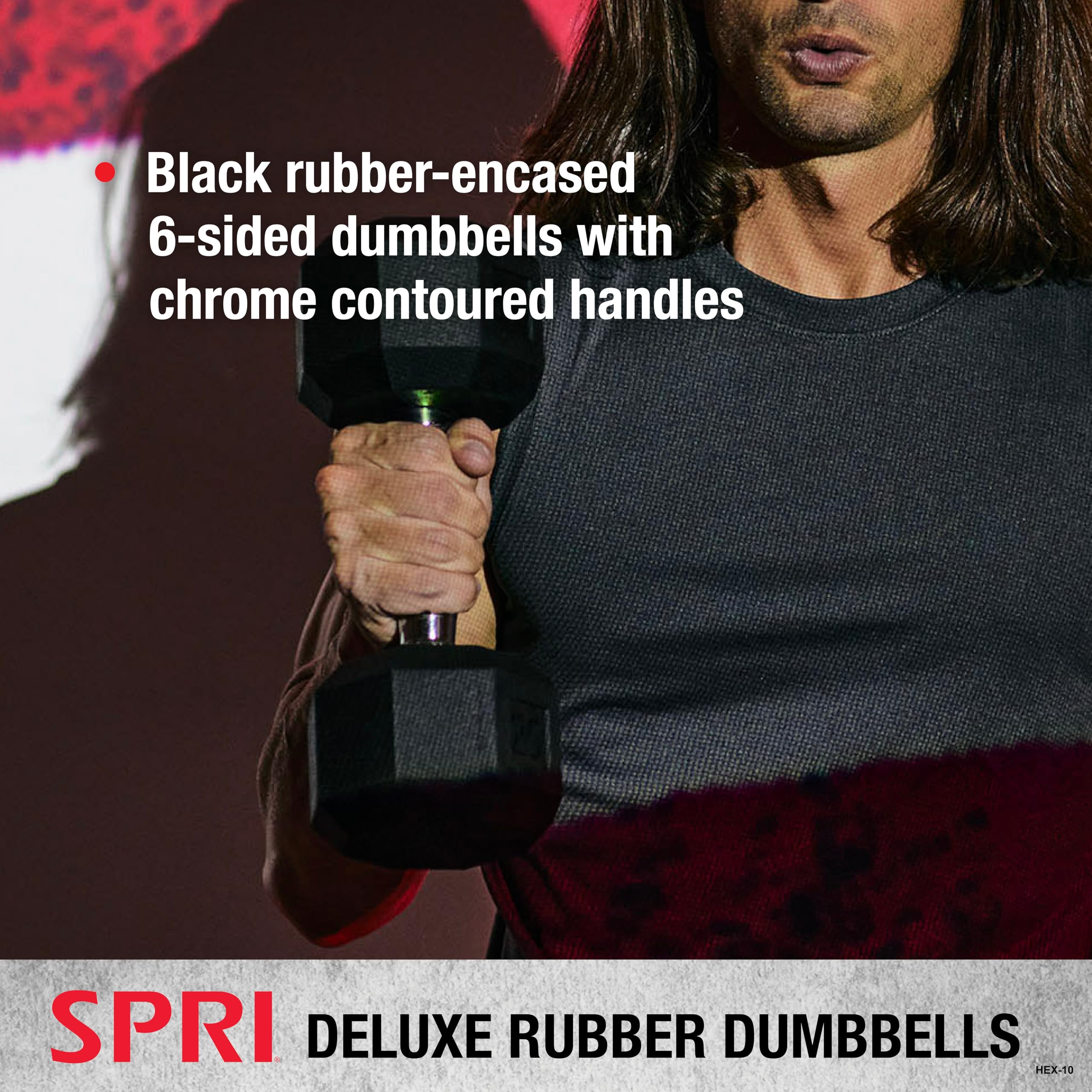SPRI Dumbbells Hand Weights Set of 2-3 lb Rubber Hex Chrome Handle Exercise & Fitness Dumbbell for Home Gym Equipment Workouts Strength Training Free Weights for Women, Men