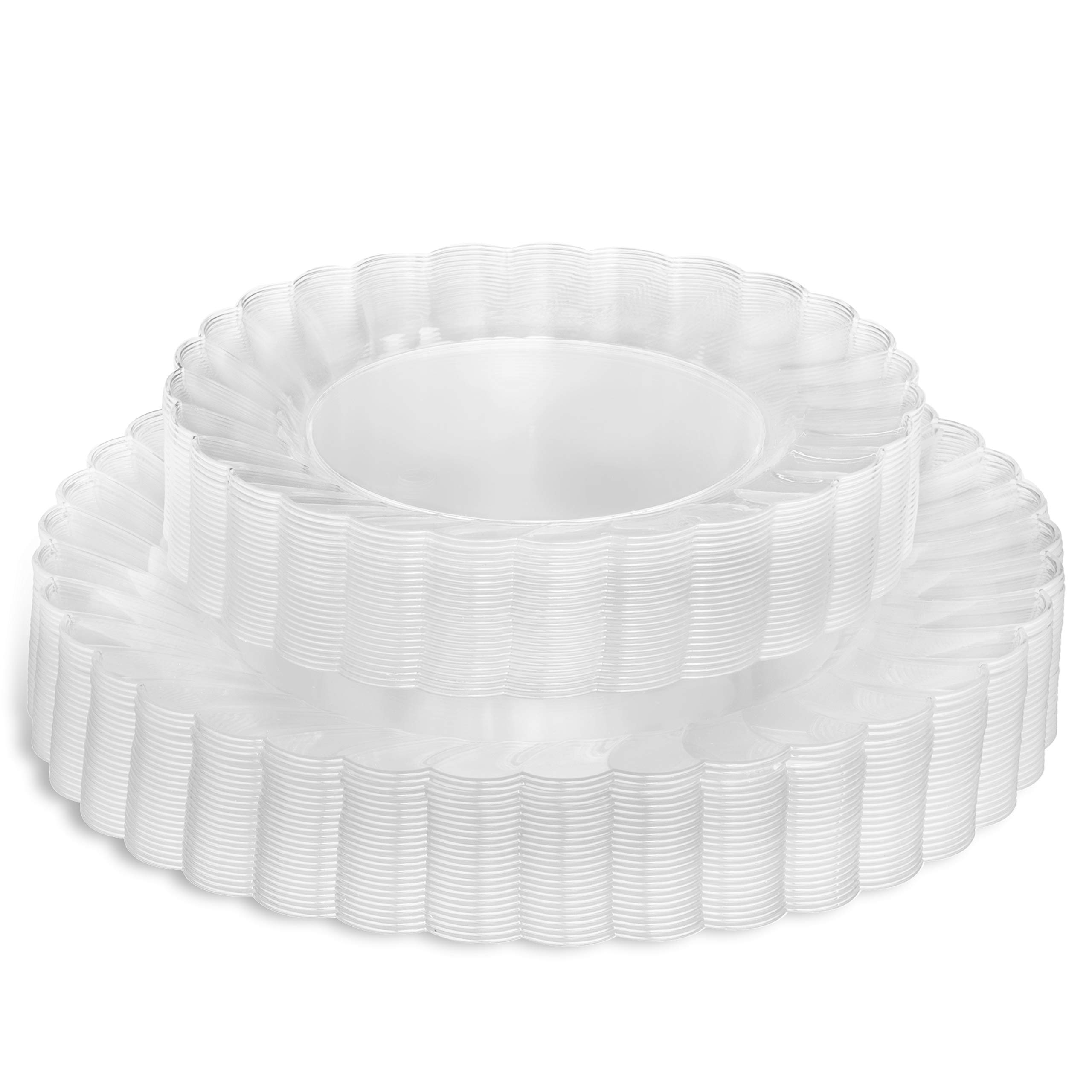 Perfect Settings 50 Piece (25 Sets) Premium Clear Plastic Plates 10 Inch Dinner / 7 Inch Salad Heavy Duty Elegant Disposable Dinnerware Plates (Clear Flared Wavy Edge)
