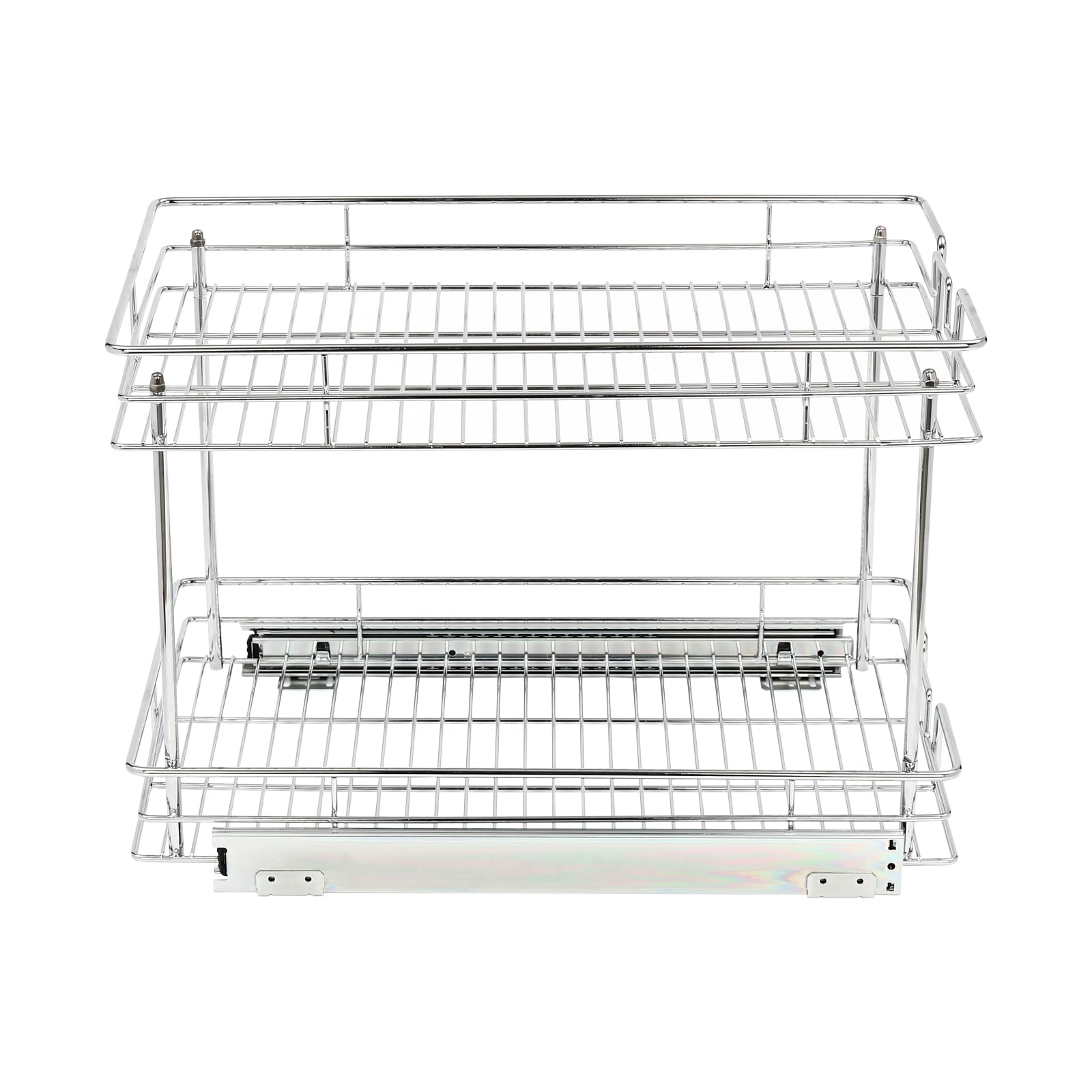 BILPIKOGoo 2-Tier Pull Out Cabinet Organizer(13.5" W X 21.5" D), Slide Out Basket Kitchen Cabinet Organizer, Cabinet Pull Out Shelves, Kitchen Cabinet Storage Sliding Shelves