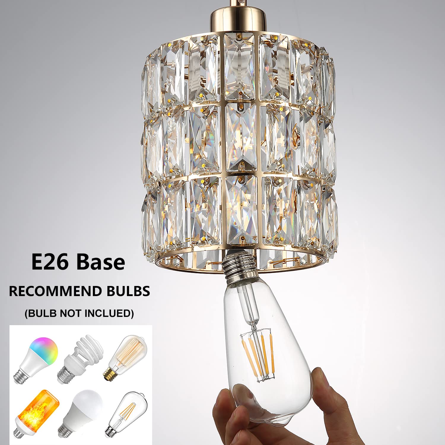 Popity home Gold Crystal Pendant Light, Pendant Lights Kitchen Island 3 Pack, Adjustable Modern Pendant Light, Hanging Light Fixtures for Dining Room Entryway Living Room Bar