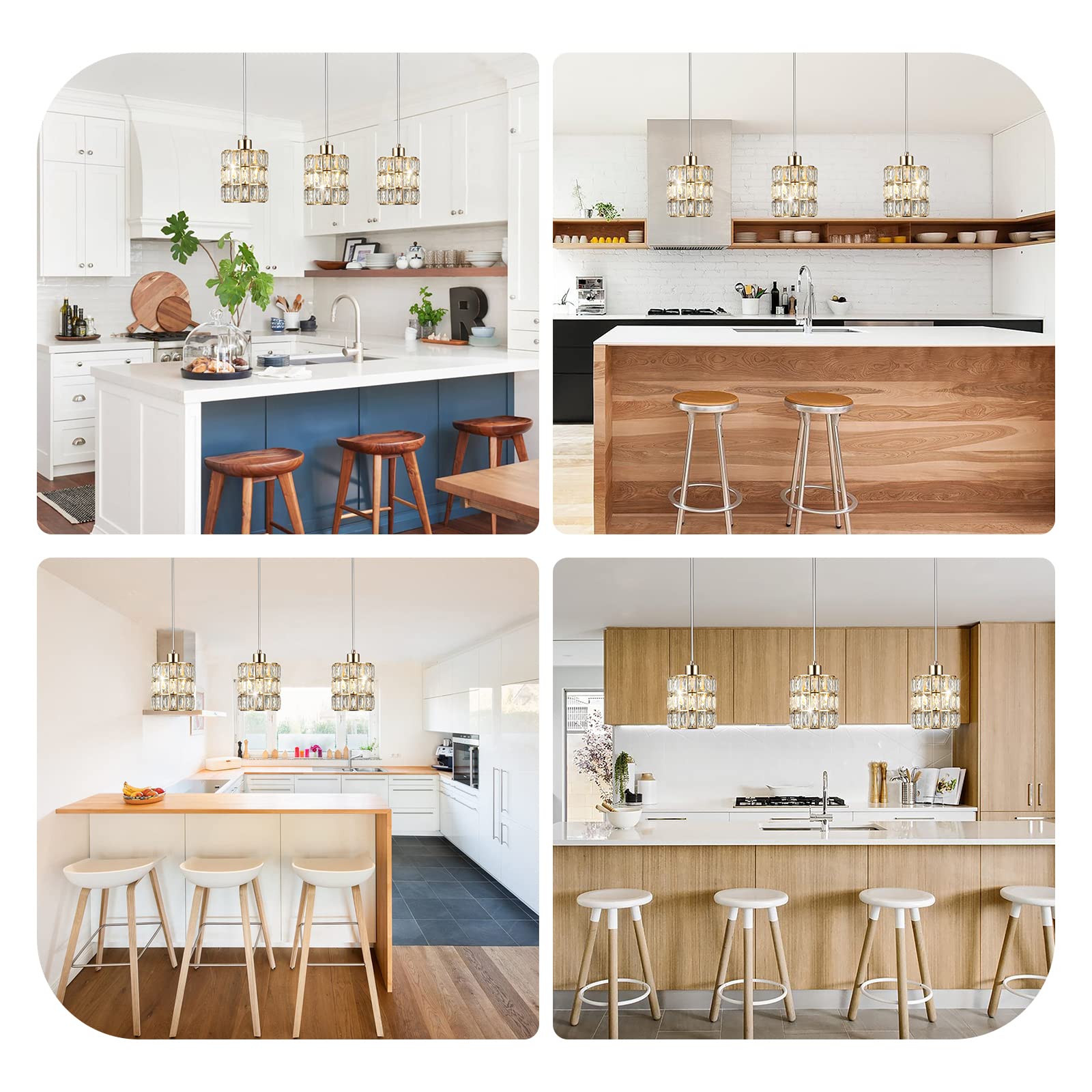 Popity home Gold Crystal Pendant Light, Pendant Lights Kitchen Island 3 Pack, Adjustable Modern Pendant Light, Hanging Light Fixtures for Dining Room Entryway Living Room Bar