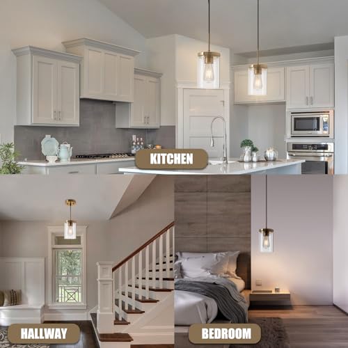 OUVR Gold Pendant Light Fixtures,5 Inch Globe Pendant Lights Kitchen Island with Clear Glass, Hanging Lights for Kitchen Island, Dining Room, Bedroom, Hallway, Farmhouse - 1 Pack