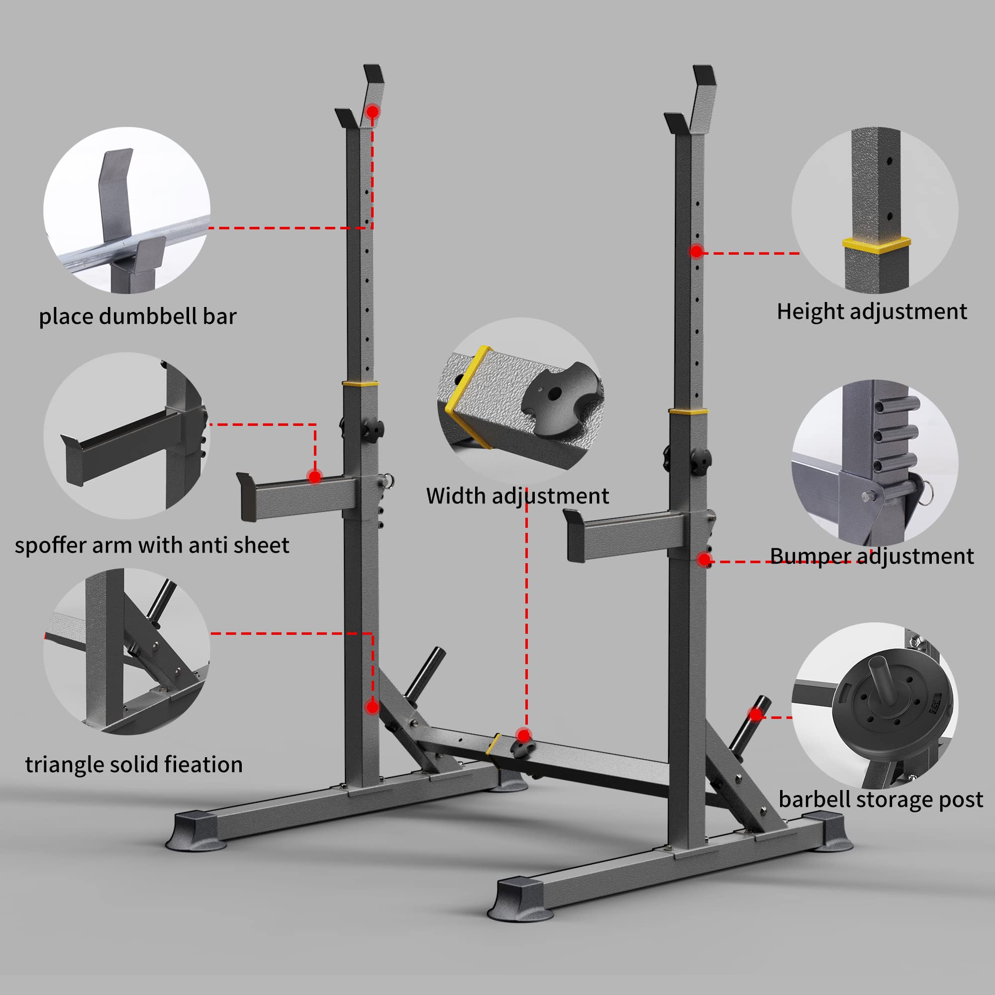 K KiNGKANG Squat Rack,Bench Press Rack Push Up Multi-Function Barbell Rack Weight Lifting Gym Home Gym Equipment