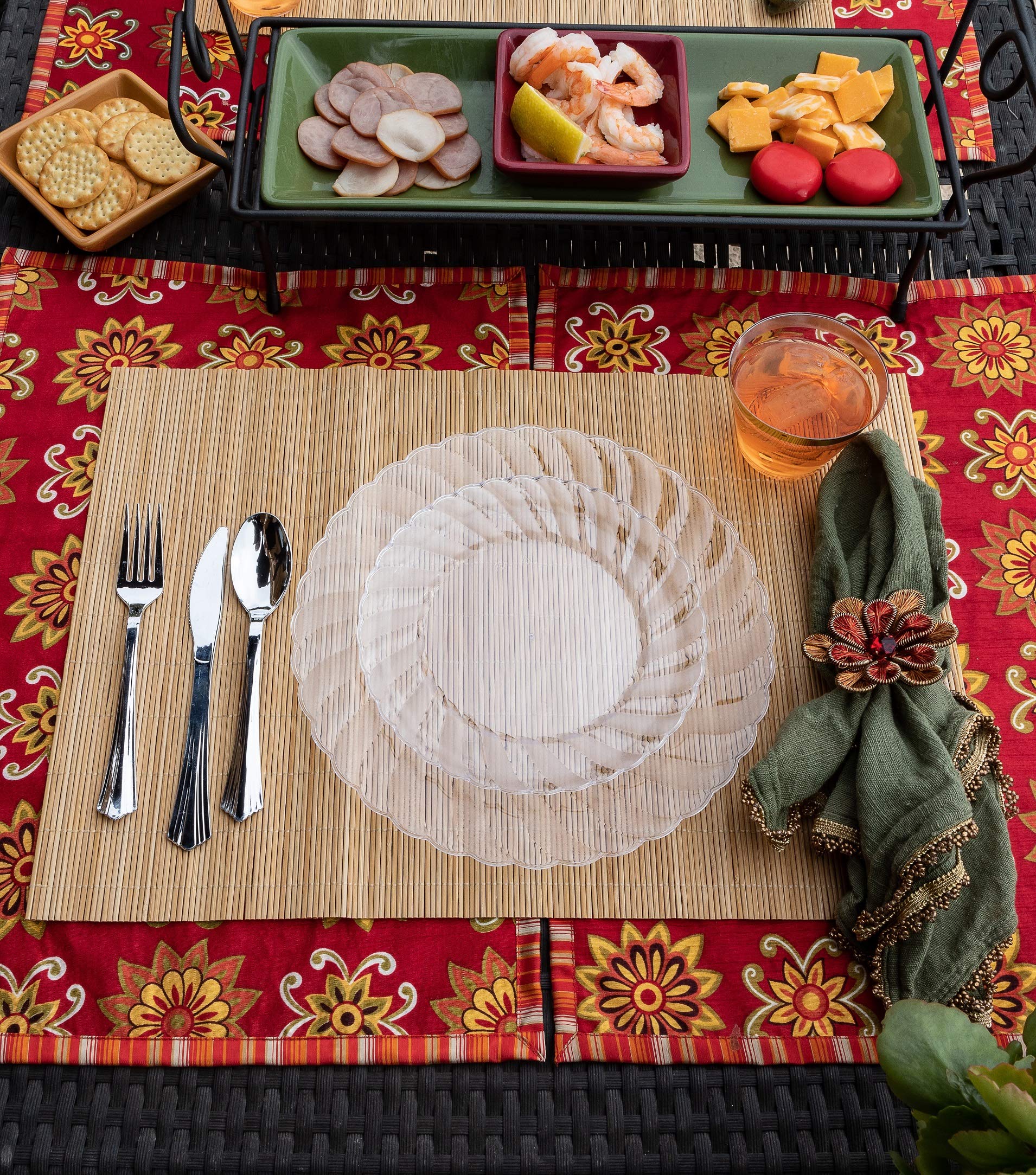 Perfect Settings 50 Piece (25 Sets) Premium Clear Plastic Plates 10 Inch Dinner / 7 Inch Salad Heavy Duty Elegant Disposable Dinnerware Plates (Clear Flared Wavy Edge)