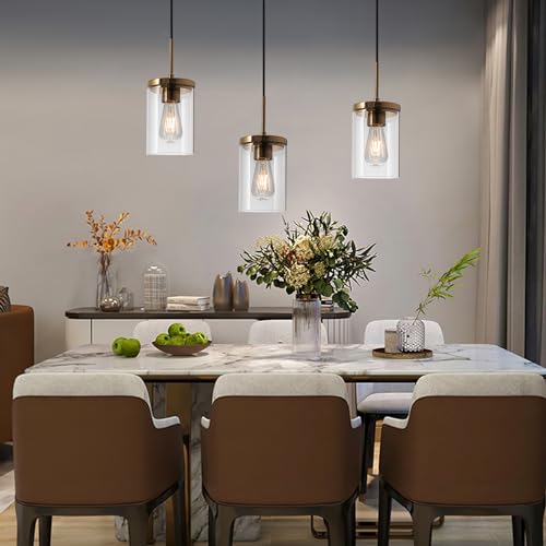 OUVR Gold Pendant Light Fixtures,5 Inch Globe Pendant Lights Kitchen Island with Clear Glass, Hanging Lights for Kitchen Island, Dining Room, Bedroom, Hallway, Farmhouse - 1 Pack