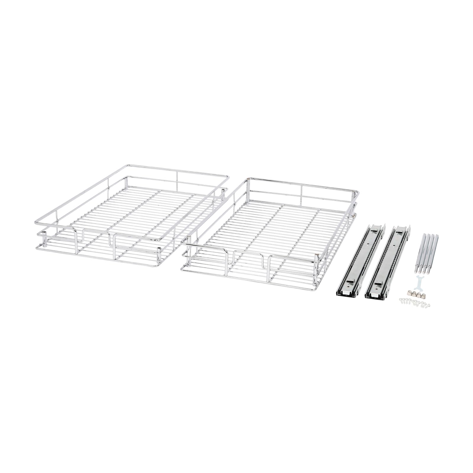 BILPIKOGoo 2-Tier Pull Out Cabinet Organizer(13.5" W X 21.5" D), Slide Out Basket Kitchen Cabinet Organizer, Cabinet Pull Out Shelves, Kitchen Cabinet Storage Sliding Shelves