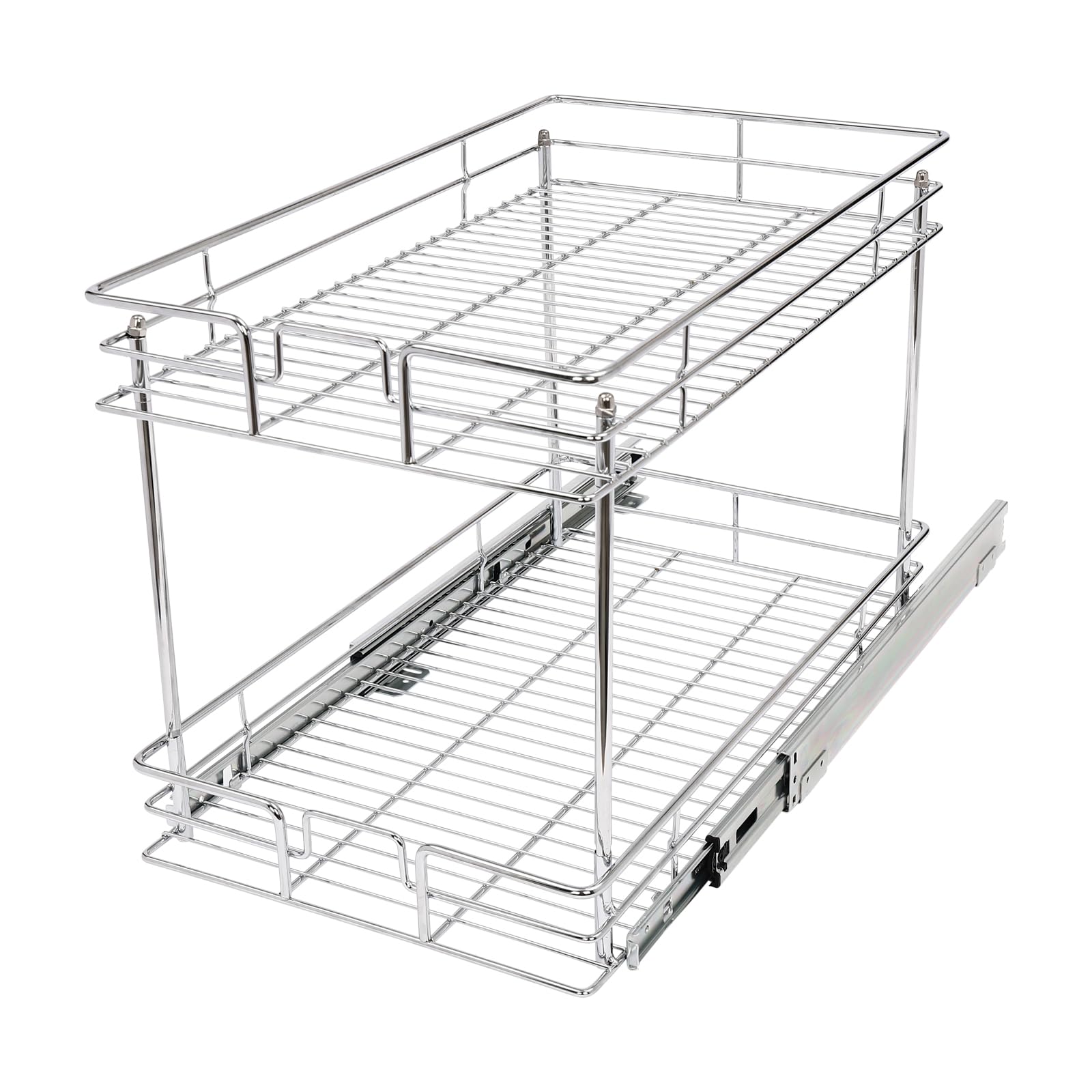 BILPIKOGoo 2-Tier Pull Out Cabinet Organizer(13.5" W X 21.5" D), Slide Out Basket Kitchen Cabinet Organizer, Cabinet Pull Out Shelves, Kitchen Cabinet Storage Sliding Shelves
