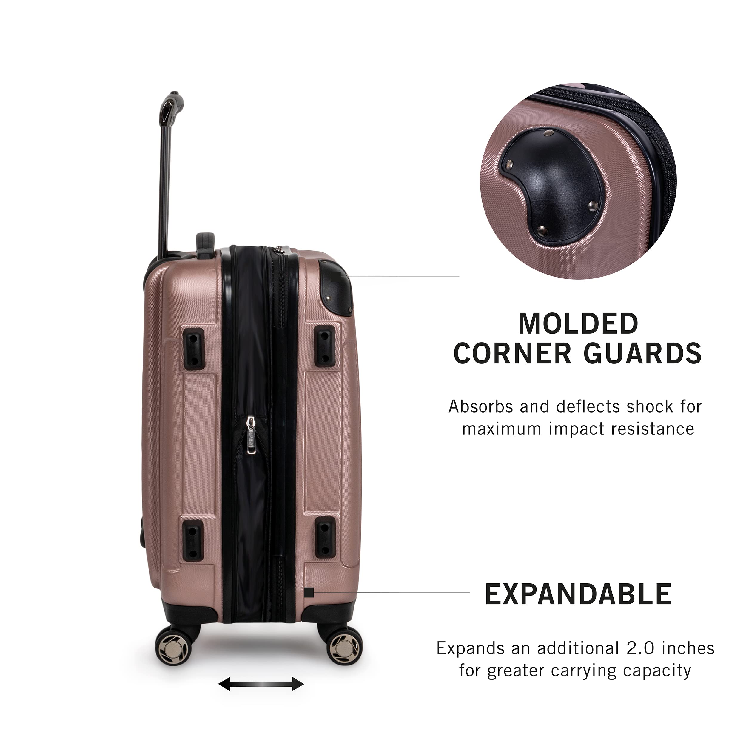 Kenneth Cole REACTION Renegade Luggage Expandable 8-Wheel Spinner Lightweight Hardside Suitcase, Rose Gold, 3-Piece Set (20"/24"/28")
