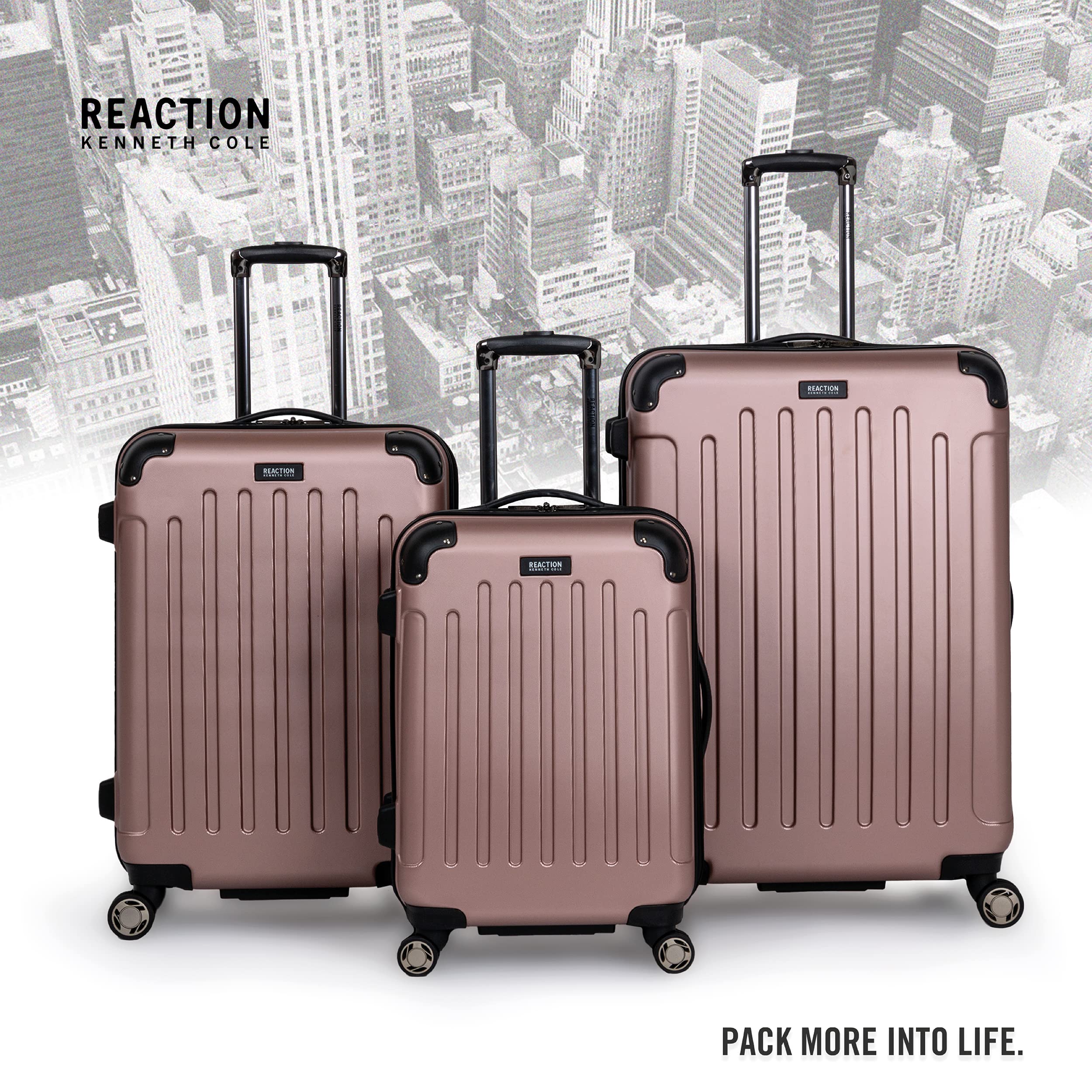 Kenneth Cole REACTION Renegade Luggage Expandable 8-Wheel Spinner Lightweight Hardside Suitcase, Rose Gold, 3-Piece Set (20"/24"/28")