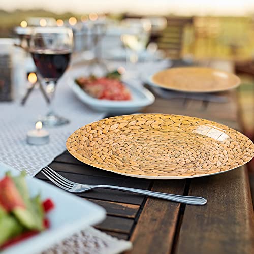 peony man 50 Pack Woven Paper Plates Rattan Printed Disposable Plates Farmhouse Party Dinner Plates Rustic Round Paper Plate 9 Inch for Picnic Dining Wedding Kitchen Home Table Decor
