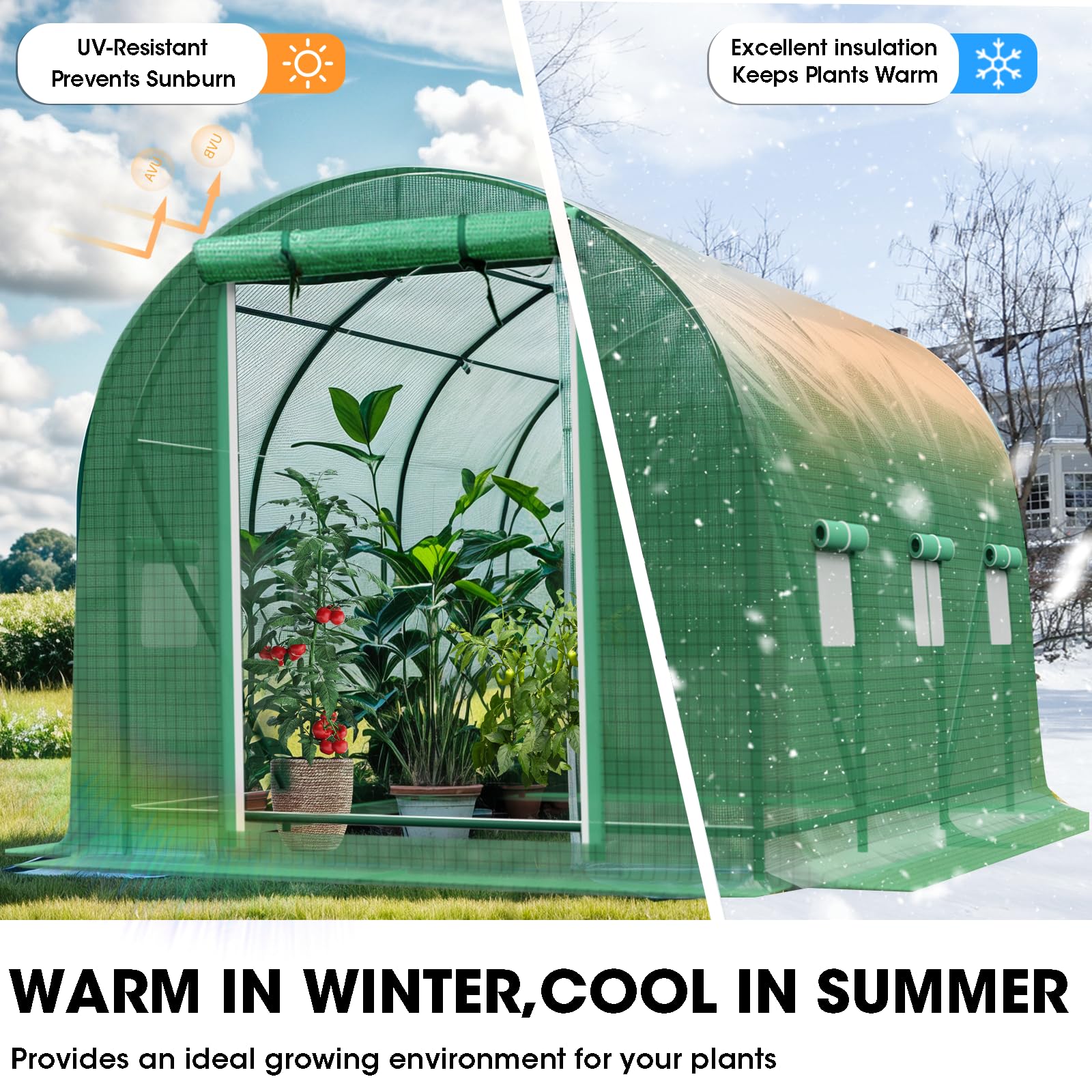 Walk-in Tunnel Greenhouse,Portable Plant Hot Housewith Dual Zippered Screen Doors & 6 Screen Windows Heavy Duty Plastic Plant Warm House with Reinforced Frame (10x10x6.6 FT)