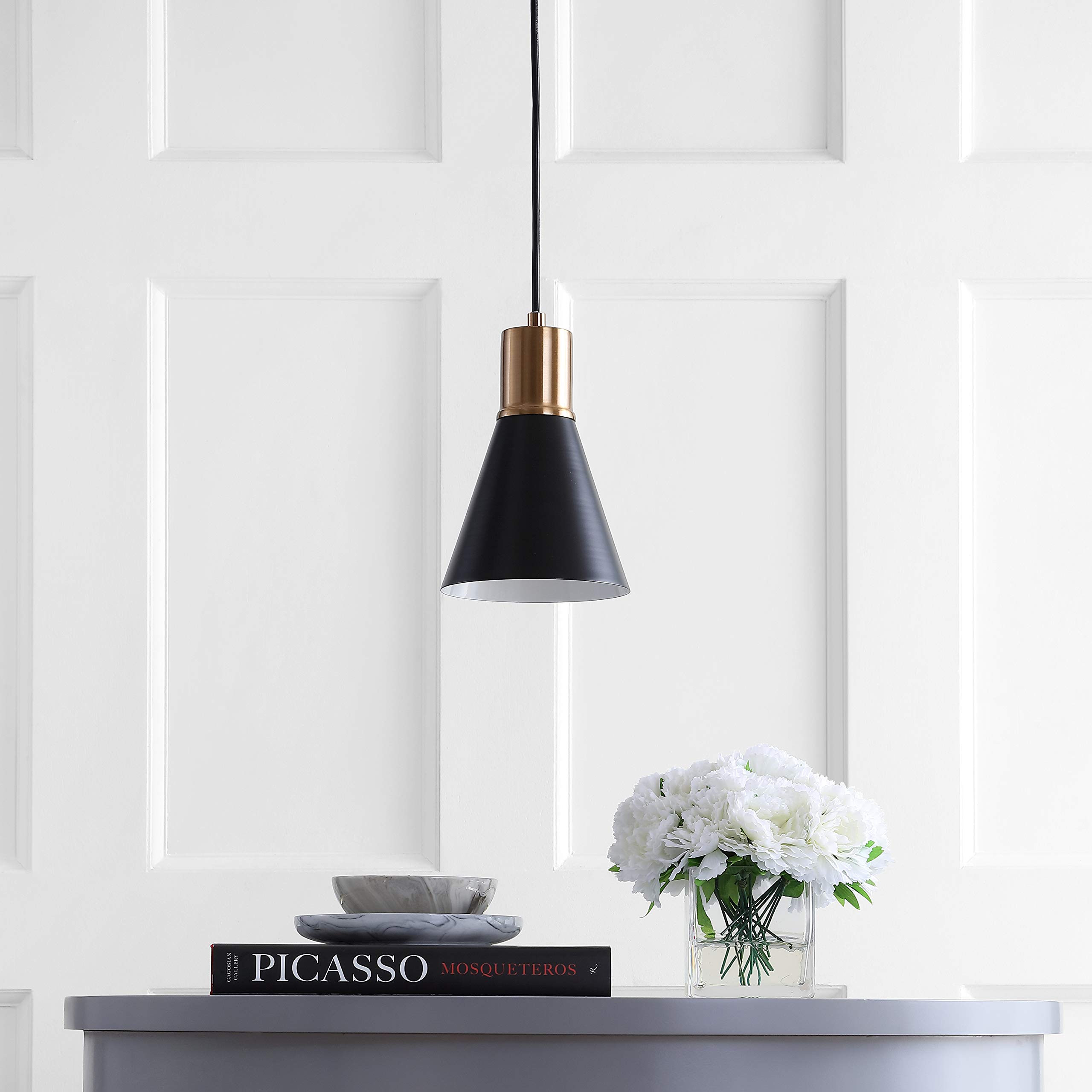JONATHAN Y JYL6131A Apollo 6" Metal LED Pendant Contemporary Dimmable Adjustable Dining Room Living Room Kitchen Foyer Bedroom Hallway, Black/Brass Gold