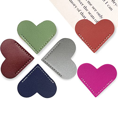 Leather Heart Bookmark, 6 Pcs Corner Page Book Marks for Women, Kids, Cute Bookmarks for Women, Handmade Book Accessories for Reading Lovers, Bookworms' Gifts (A-6PC)