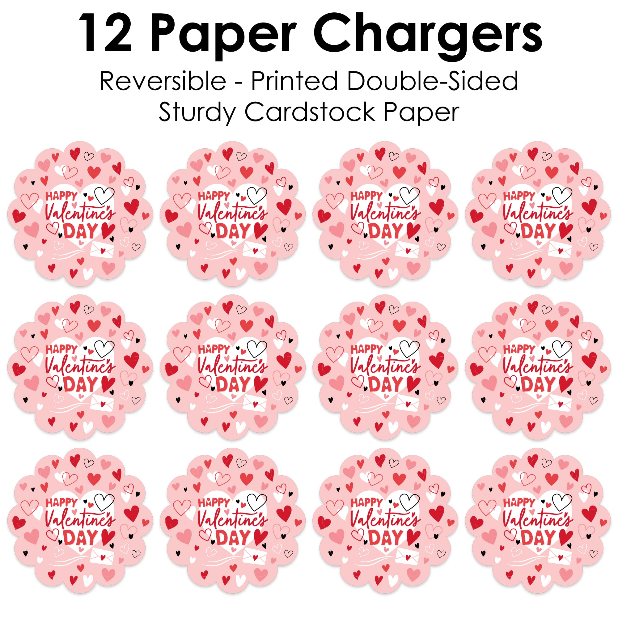 Big Dot of Happiness Happy Valentine’s Day - Valentine Hearts Party Round Table Decorations - Paper Chargers - Place Setting for 12