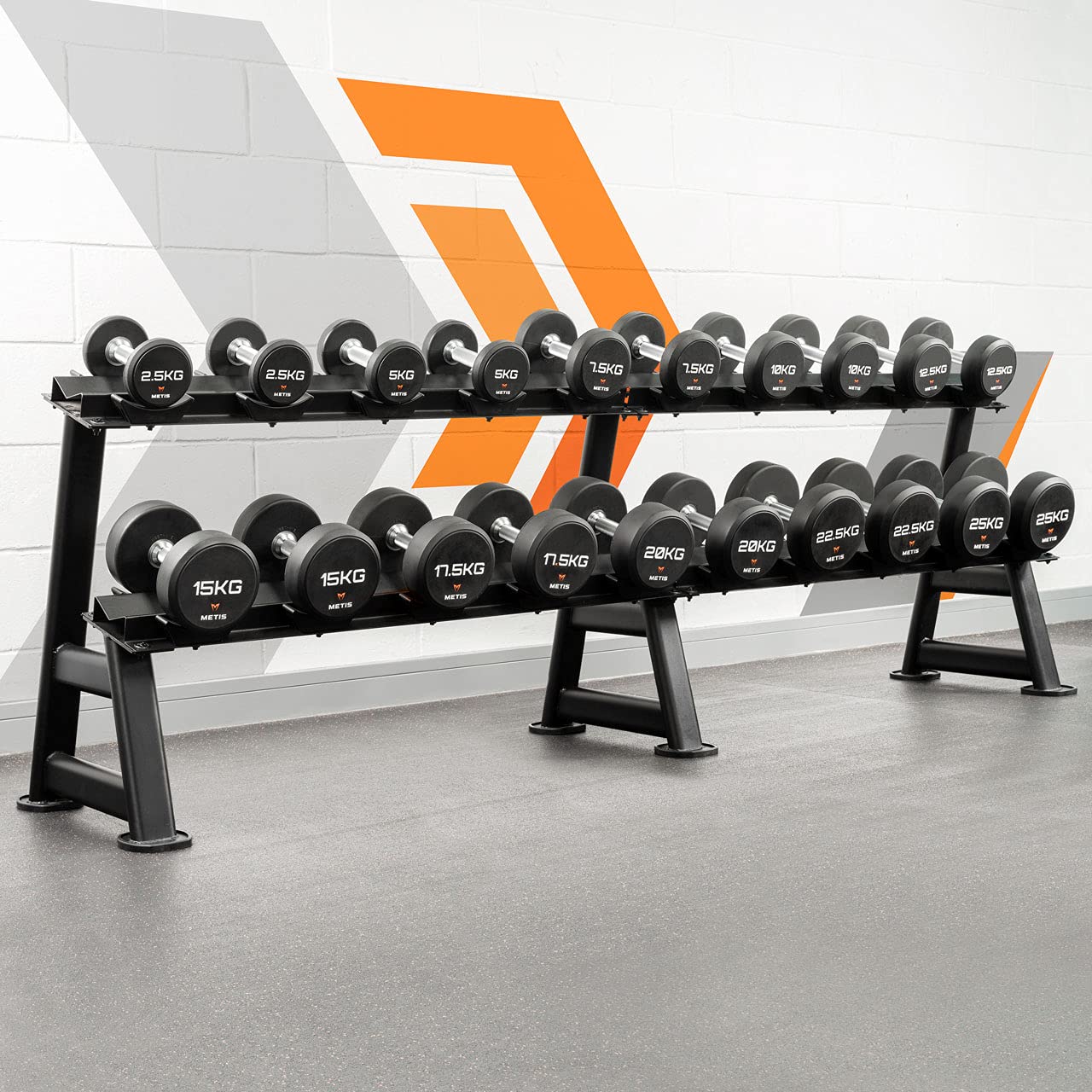 METIS Pro Urethane Dumbbell Rack Sets - 2 Tier Weight Stand for Dumbbells | Commercial Dumbbell Set & Racks | Individual Dumbbell Stand or Stand with Weight Set (Rack Only)