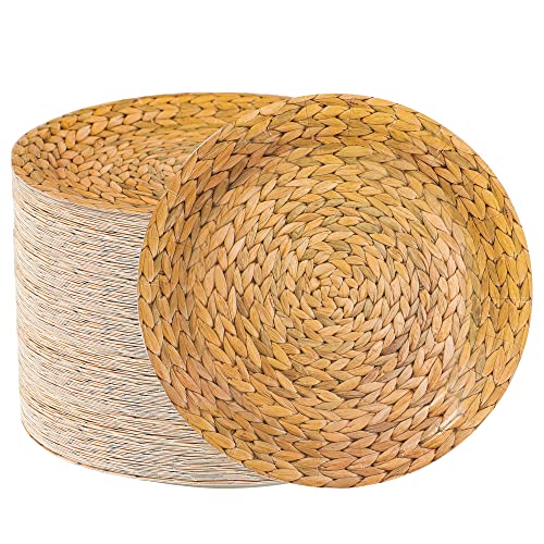 peony man 50 Pack Woven Paper Plates Rattan Printed Disposable Plates Farmhouse Party Dinner Plates Rustic Round Paper Plate 9 Inch for Picnic Dining Wedding Kitchen Home Table Decor