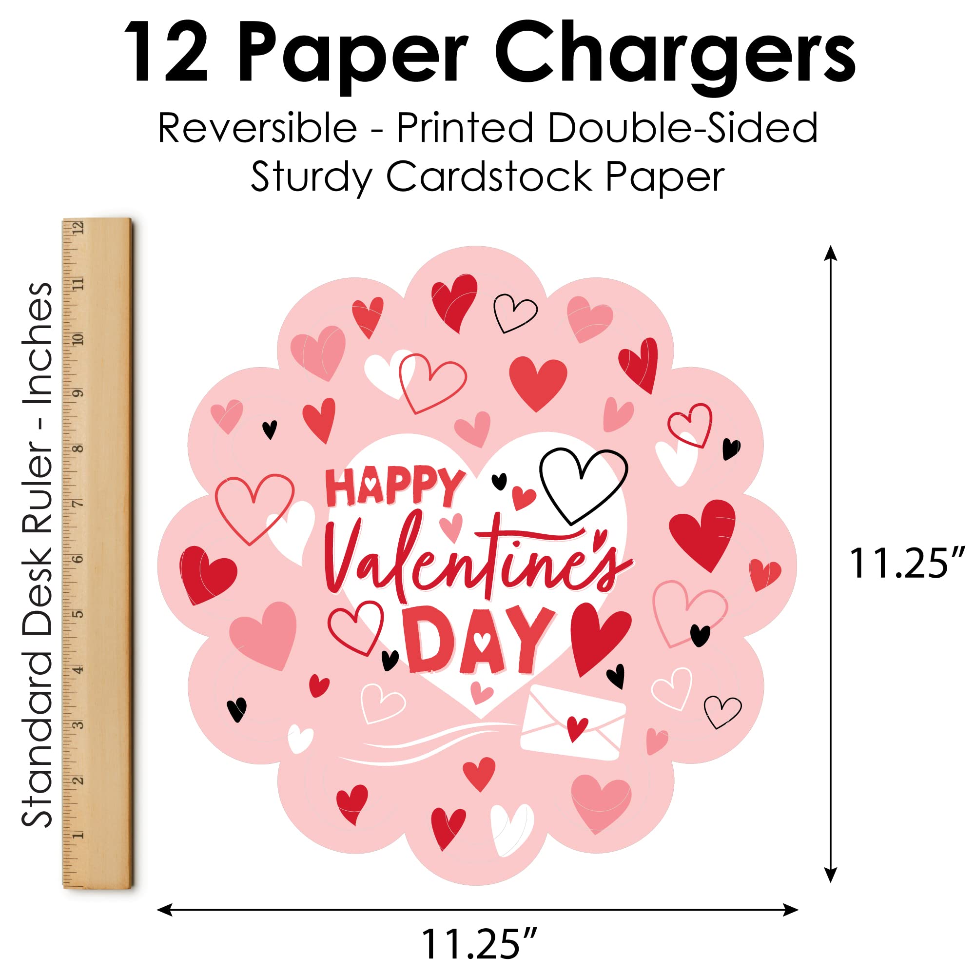 Big Dot of Happiness Happy Valentine’s Day - Valentine Hearts Party Round Table Decorations - Paper Chargers - Place Setting for 12