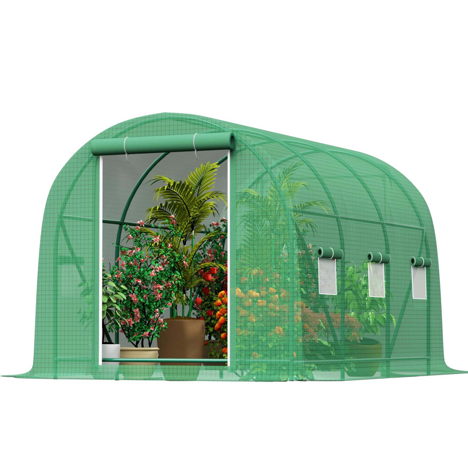 Walk-in Tunnel Greenhouse,Portable Plant Hot Housewith Dual Zippered Screen Doors & 6 Screen Windows Heavy Duty Plastic Plant Warm House with Reinforced Frame (10x10x6.6 FT)