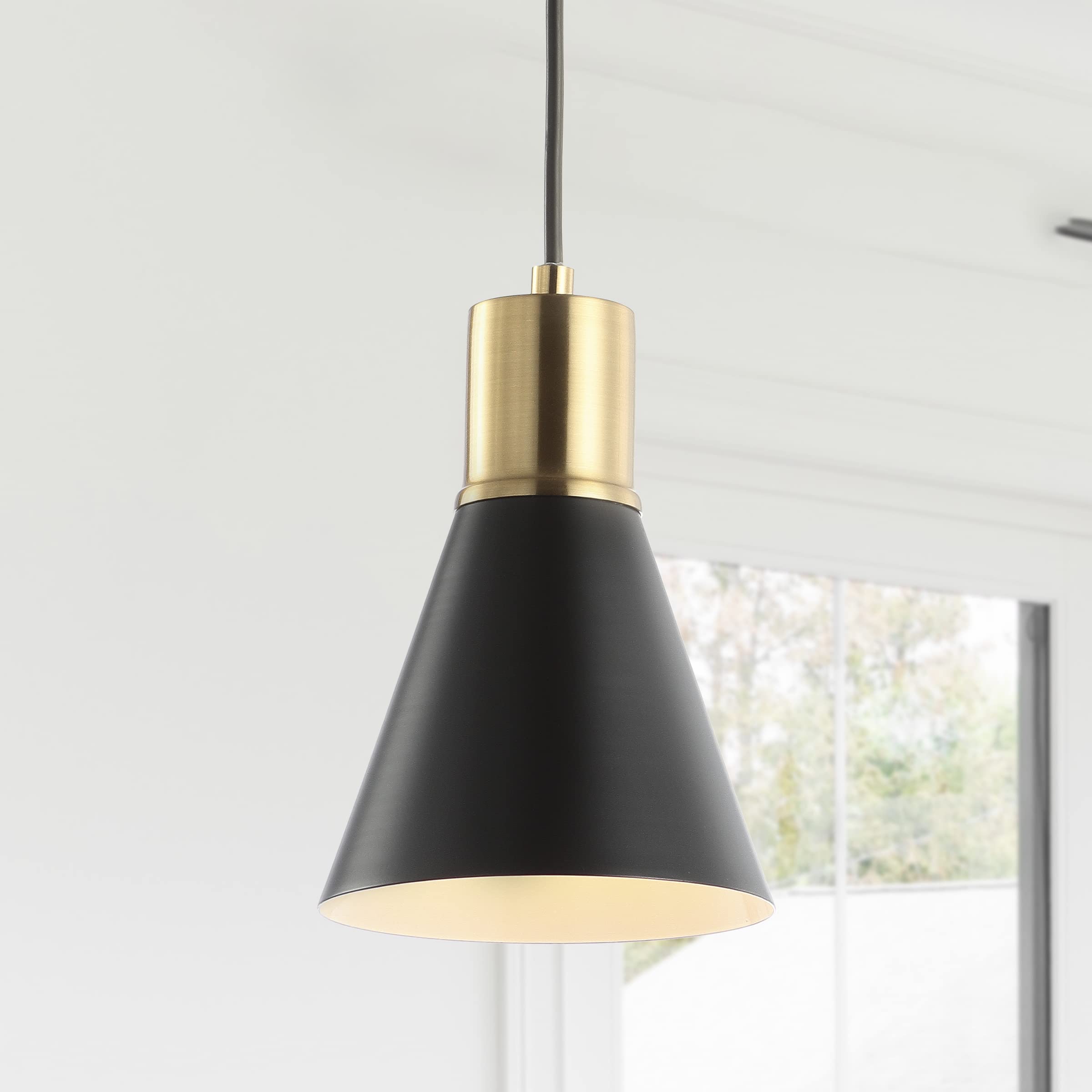 JONATHAN Y JYL6131A Apollo 6" Metal LED Pendant Contemporary Dimmable Adjustable Dining Room Living Room Kitchen Foyer Bedroom Hallway, Black/Brass Gold