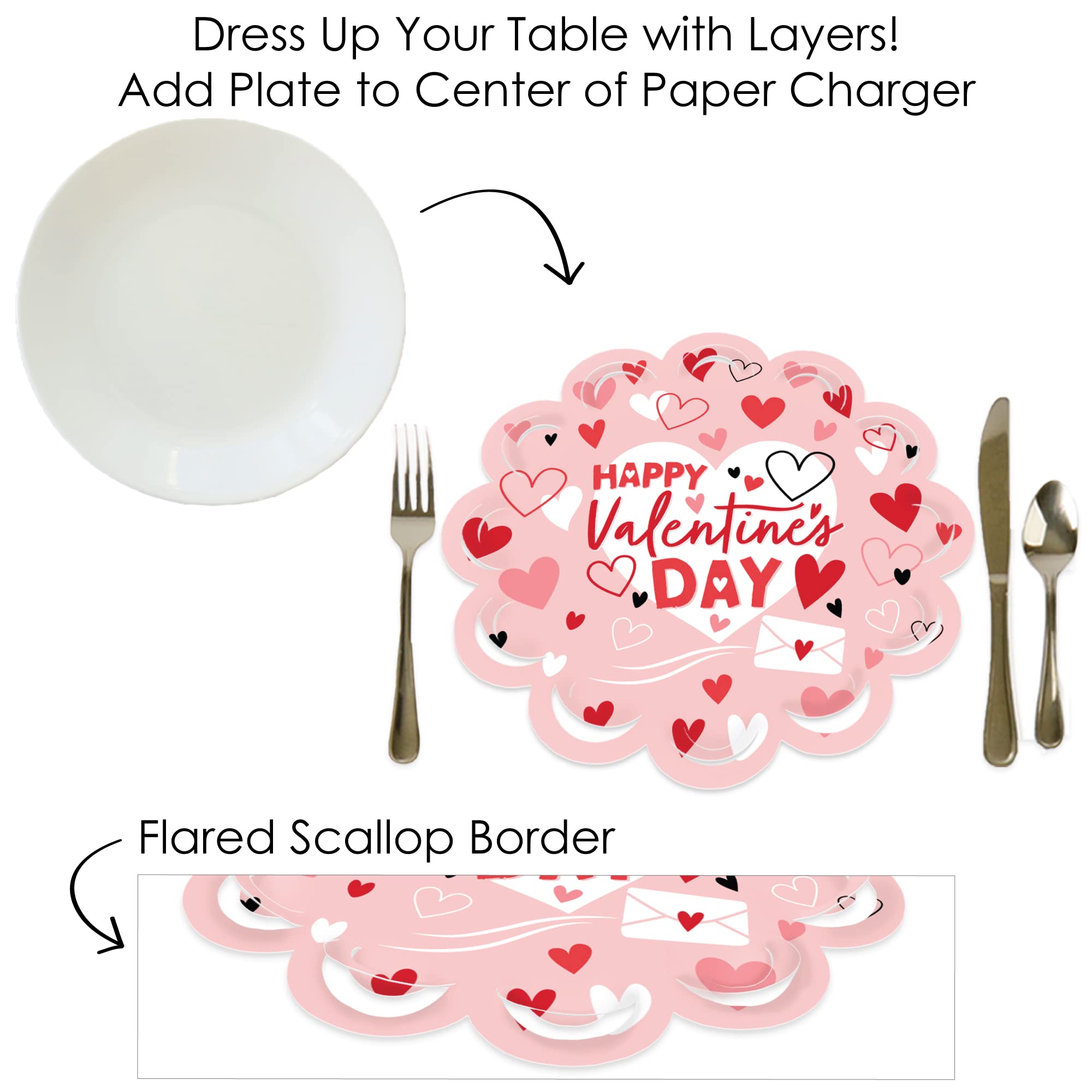 Big Dot of Happiness Happy Valentine’s Day - Valentine Hearts Party Round Table Decorations - Paper Chargers - Place Setting for 12