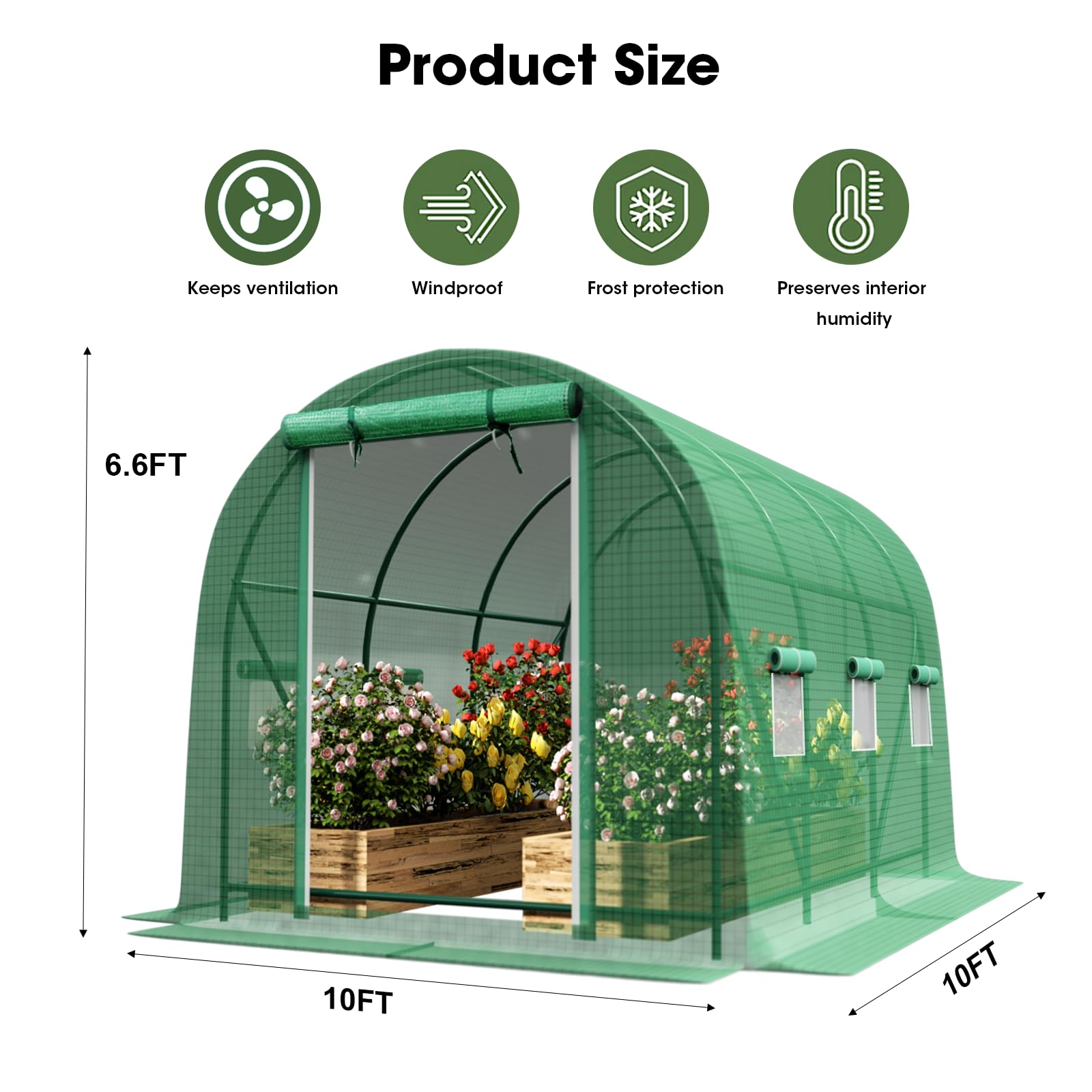Walk-in Tunnel Greenhouse,Portable Plant Hot Housewith Dual Zippered Screen Doors & 6 Screen Windows Heavy Duty Plastic Plant Warm House with Reinforced Frame (10x10x6.6 FT)