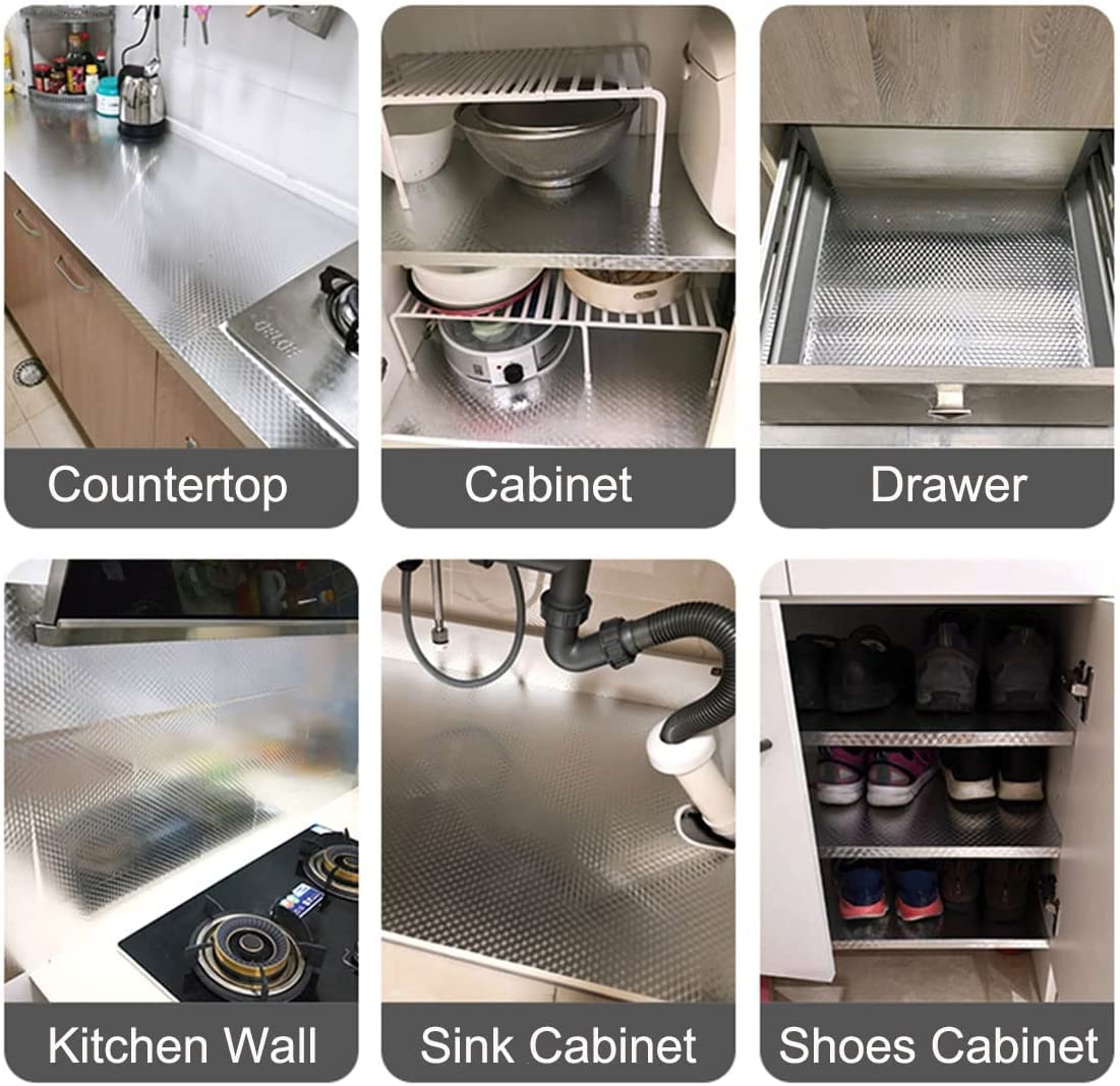 Kitchen Backsplash Stickers Wallpaper, Kitchen Stickers Self Adhesive Kitchen Aluminum Foil Stickers Oil Proof Waterproof Stove Sticker (15.7X118 Inches)