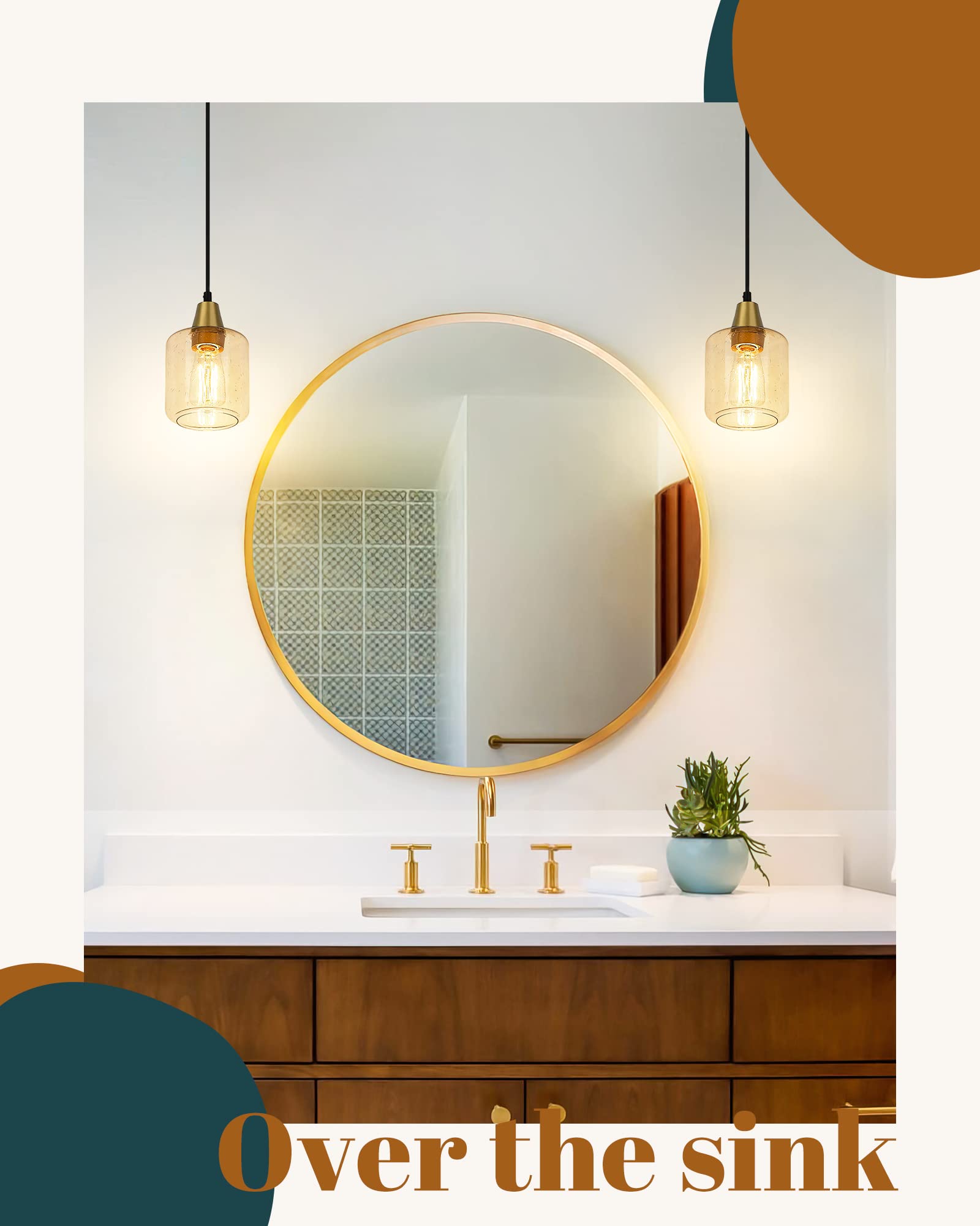 FOITTON Gold Pendant Light Fixtures, 1-Light Hanging Light Fixtures with Seeded Glass Shade, Adjustable Height, Modern Pendant Lighting for Kitchen Island Dining Room