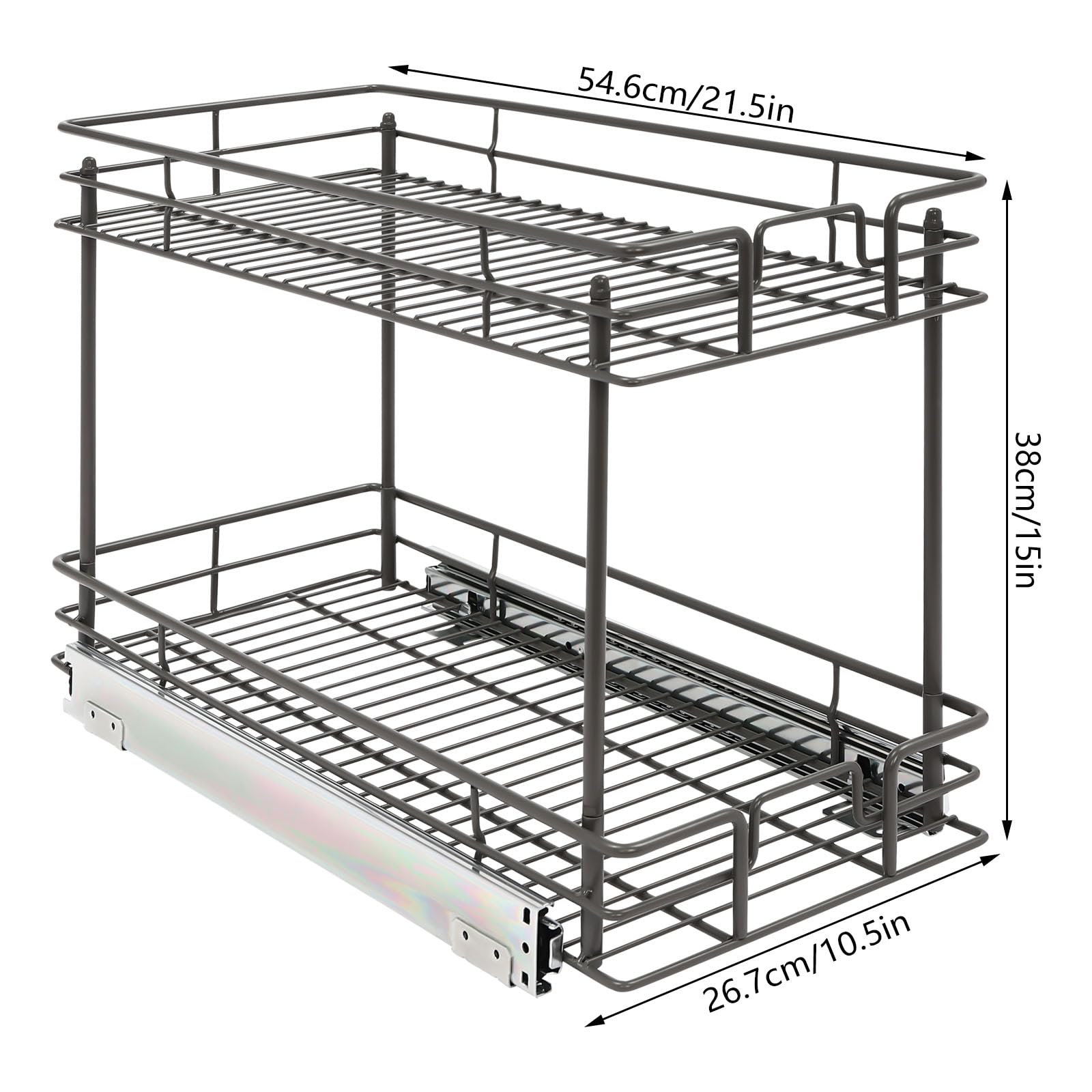 PIOJNYEN Pull Out Cabinet Organizer, 2-Tier Cabinet Pull Out Shelves, Kitchen Cabinet Organizer for Storing Kitchen Utensils Such As Dinner Plates, Bowls, Spices, Baking Supplies (10.5" W X 21.5" D)